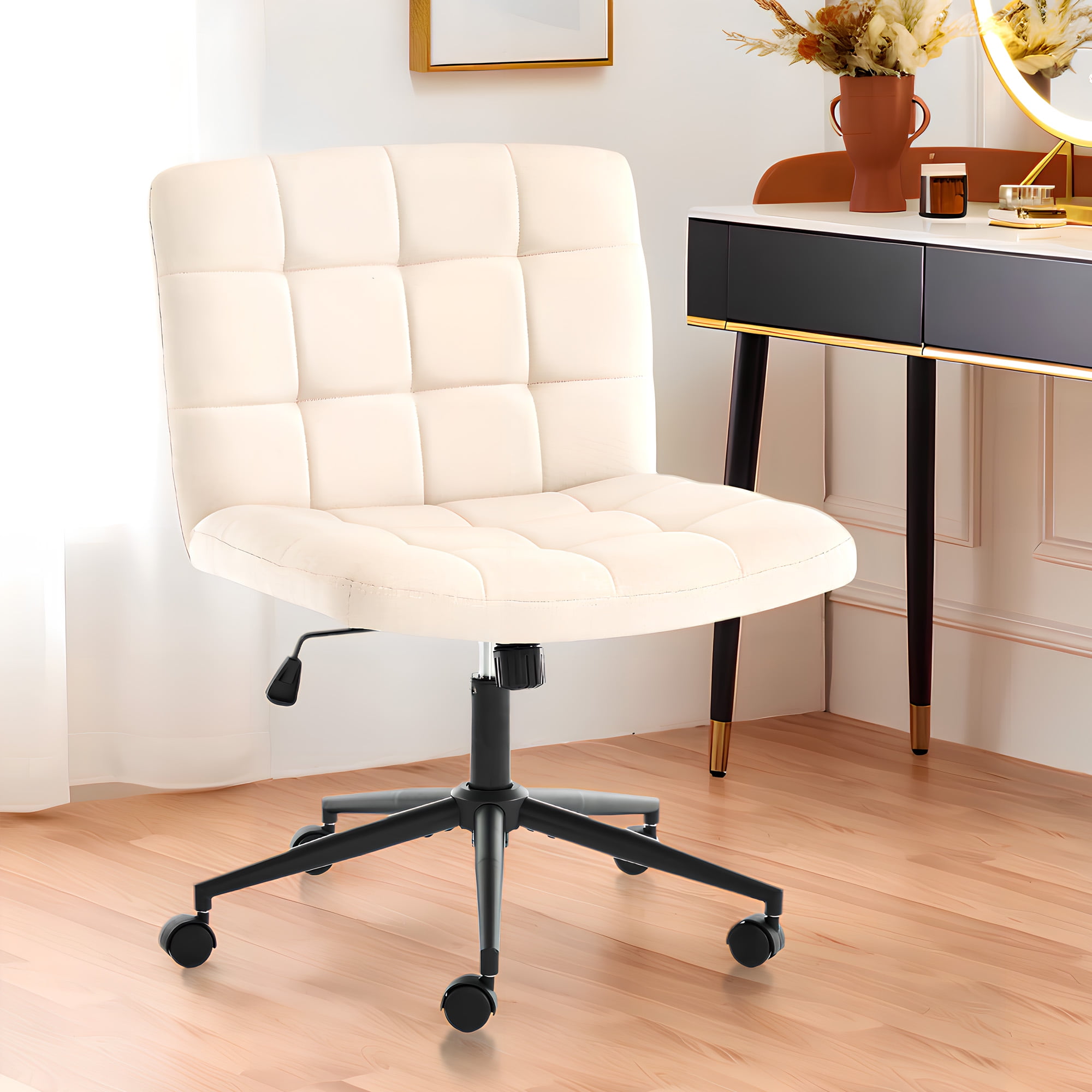 UHOMEPRO Armless Office Chairs with Wheels, Modern Ergonomic Swivel ...