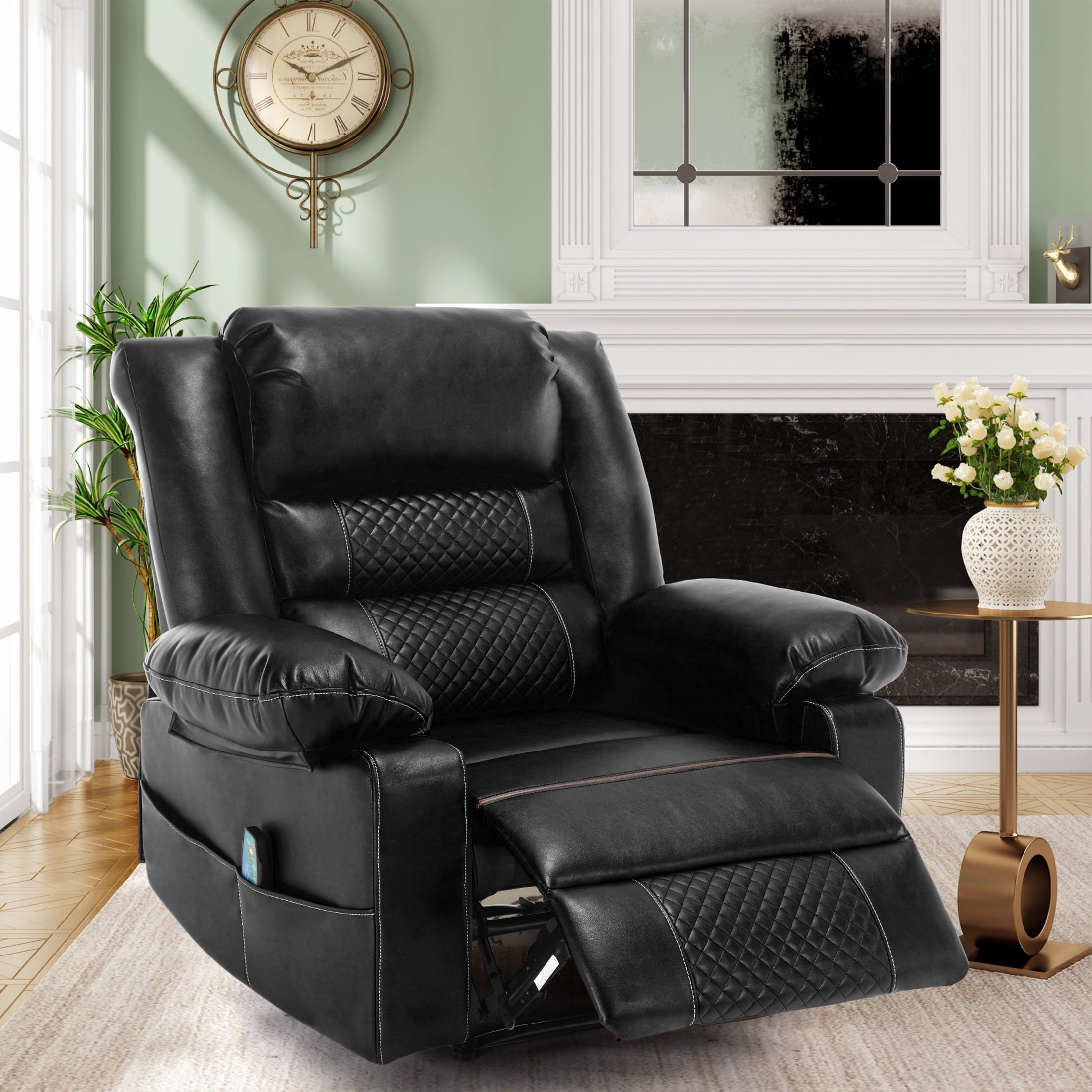UHOMEPRO Breathable Leather Massage Recliner, Oversize Manual Recliner ...
