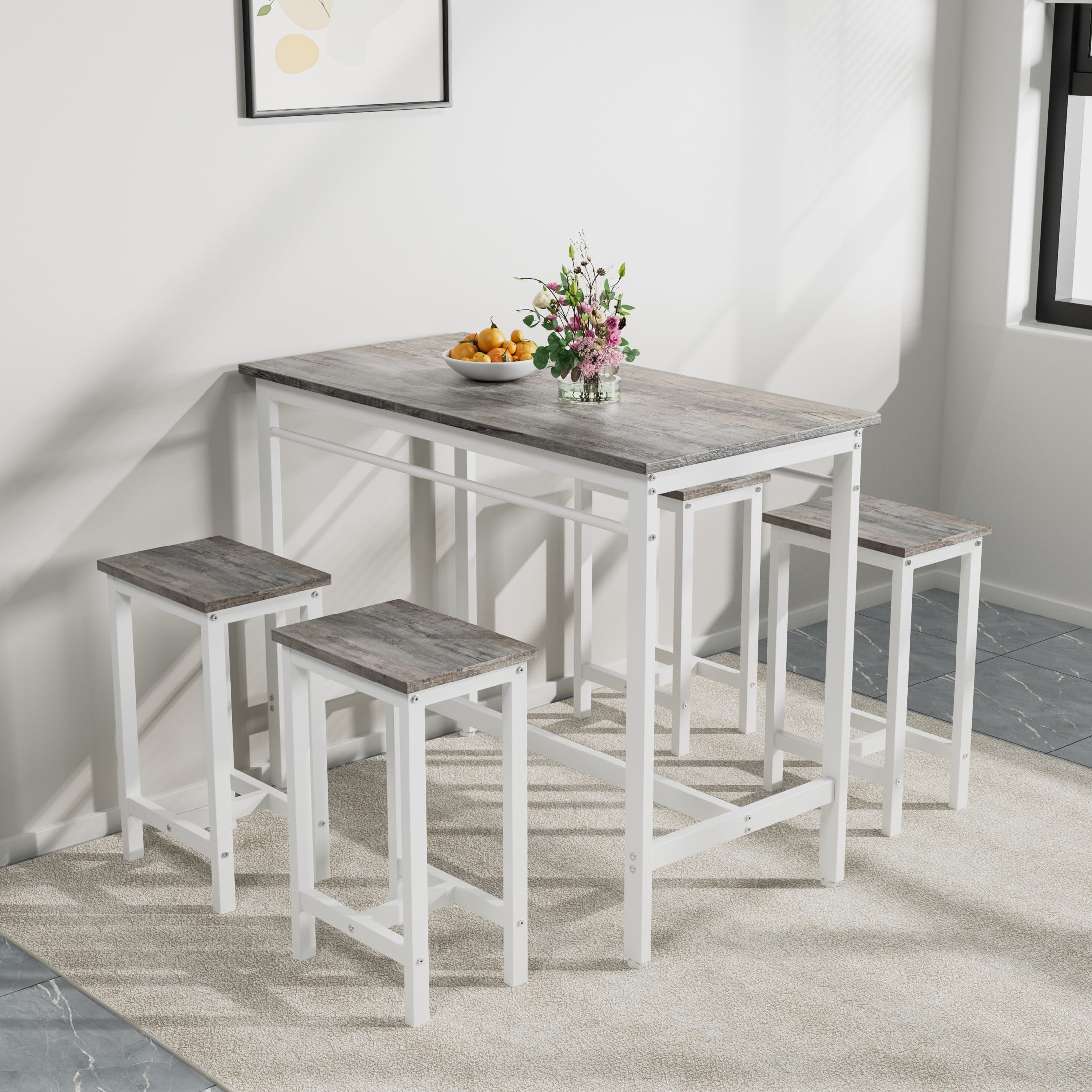 UHOMEPRO Counter Height Table Set of 5, Breakfast Bar Table and Stool ...
