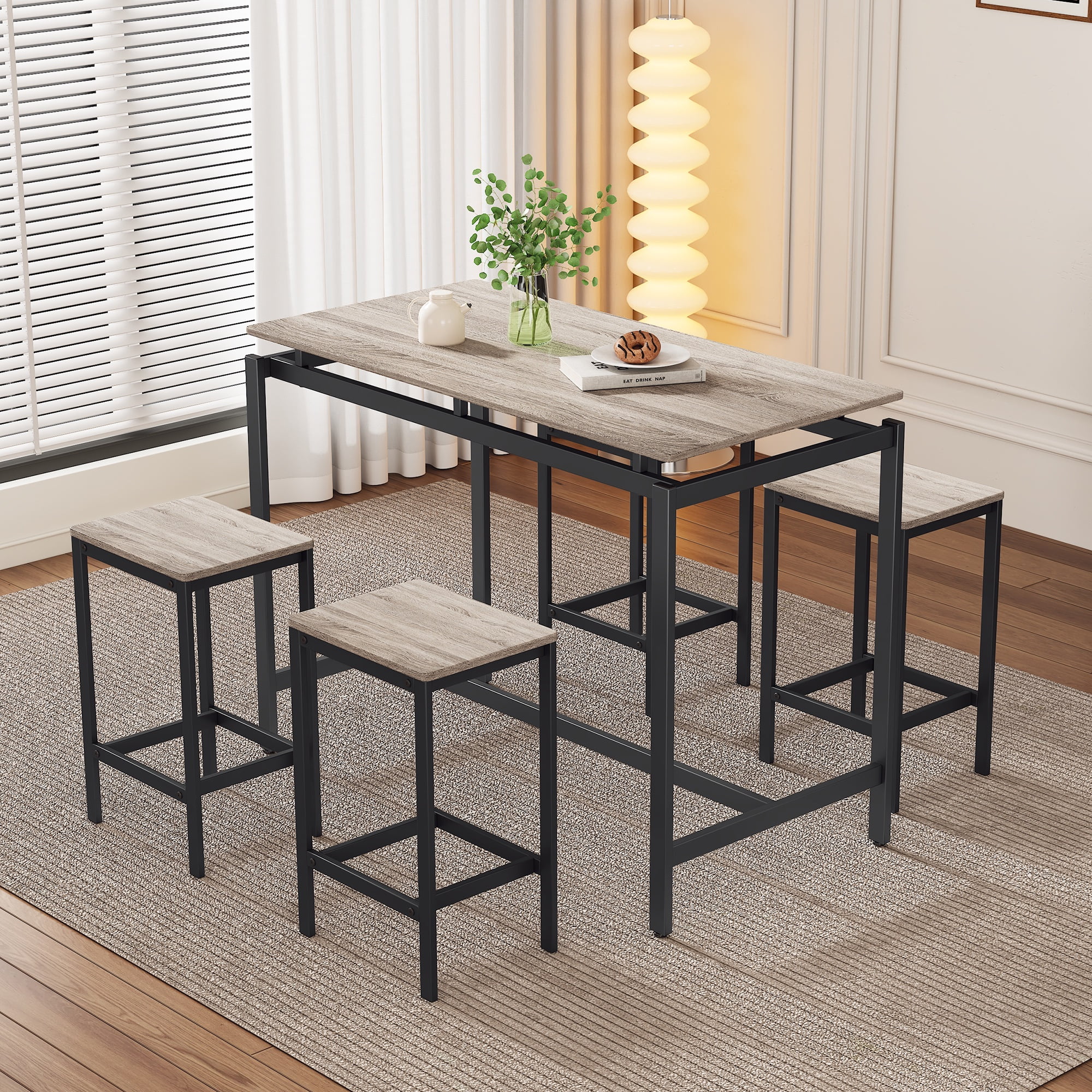 UHOMEPRO Counter Height Table Set of 5, Breakfast Bar Table and Stool ...