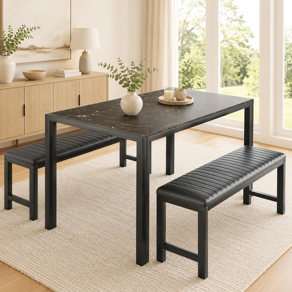 5-Piece Black Wooden Counter Dining Set Square Dining Table with 2 ...