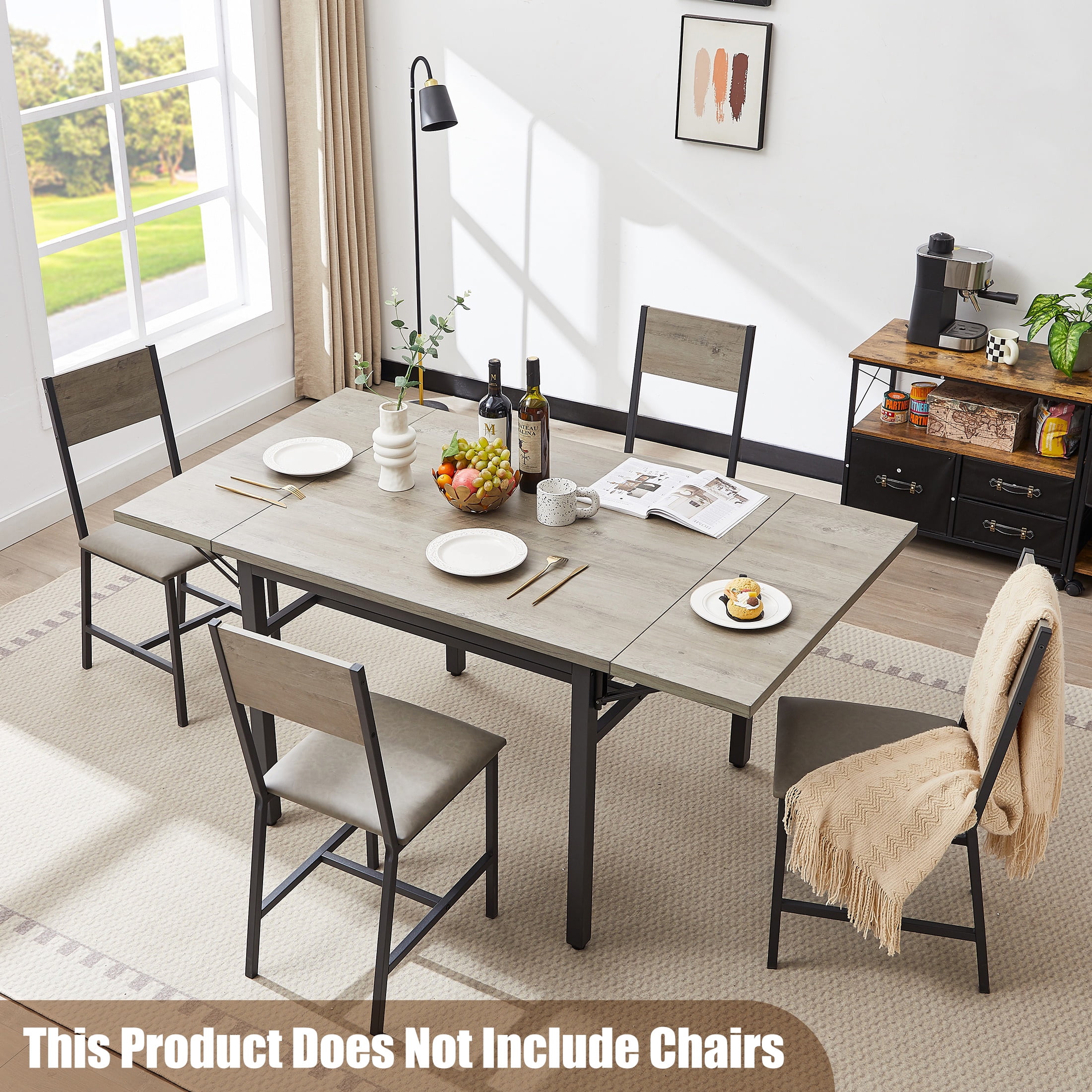 UHOMEPRO Extendable Dining Table with Storage Shelf for 4-6 Person ...
