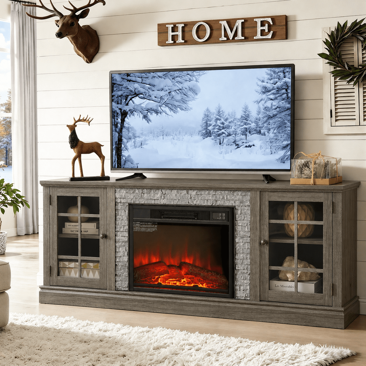 UHOMEPRO Fireplace TV Stand for TVs up to 75", White Large ...