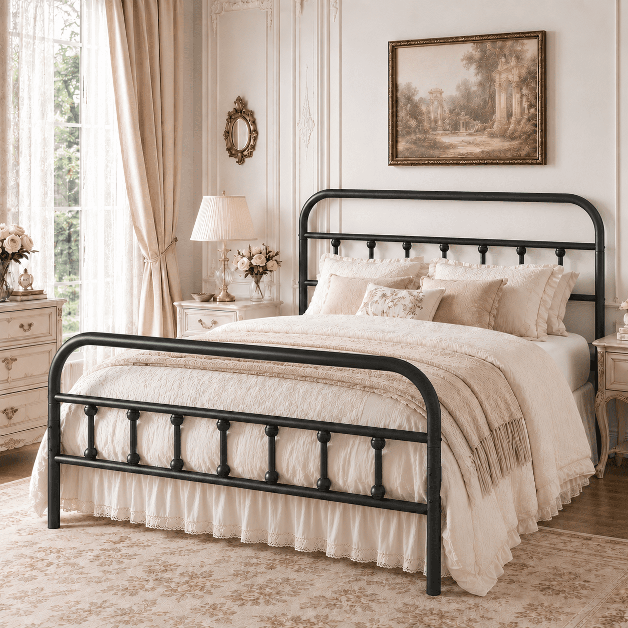 uhomepro Full Size Bed Frame, Victorian Metal Platform Bed with ...