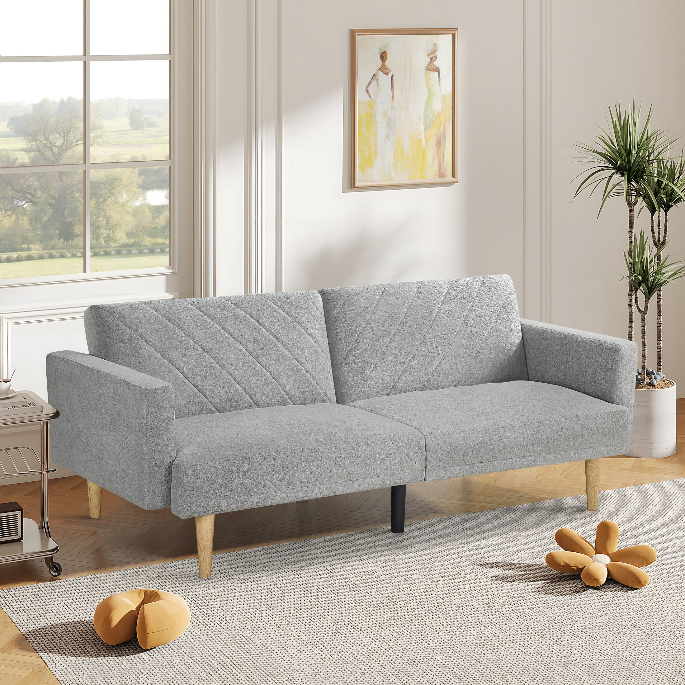 uhomepro Gray Futon Sofa Bed, Convertible Twin Sleeper, Velvet Fabric ...