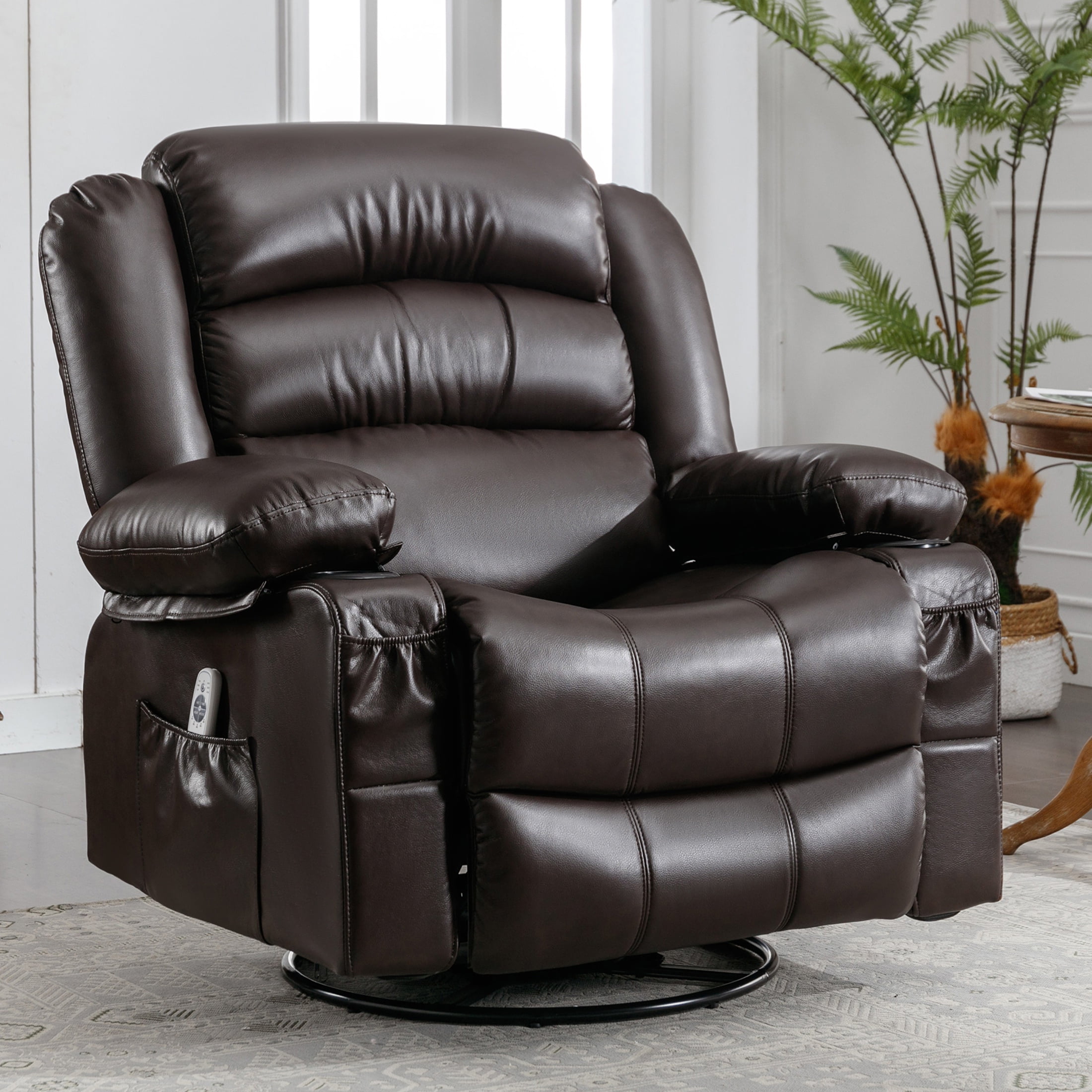 UHOMEPRO Massage Swivel Rocker Recliner Chair, PU Leather Rocking Sofa ...