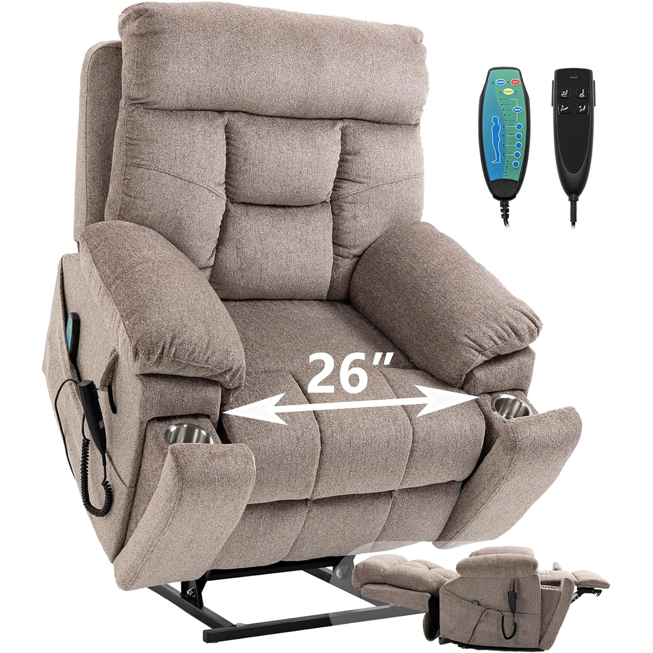 Oversized Power Lift Recliner Chair with Massage and Heat for Elderly ...