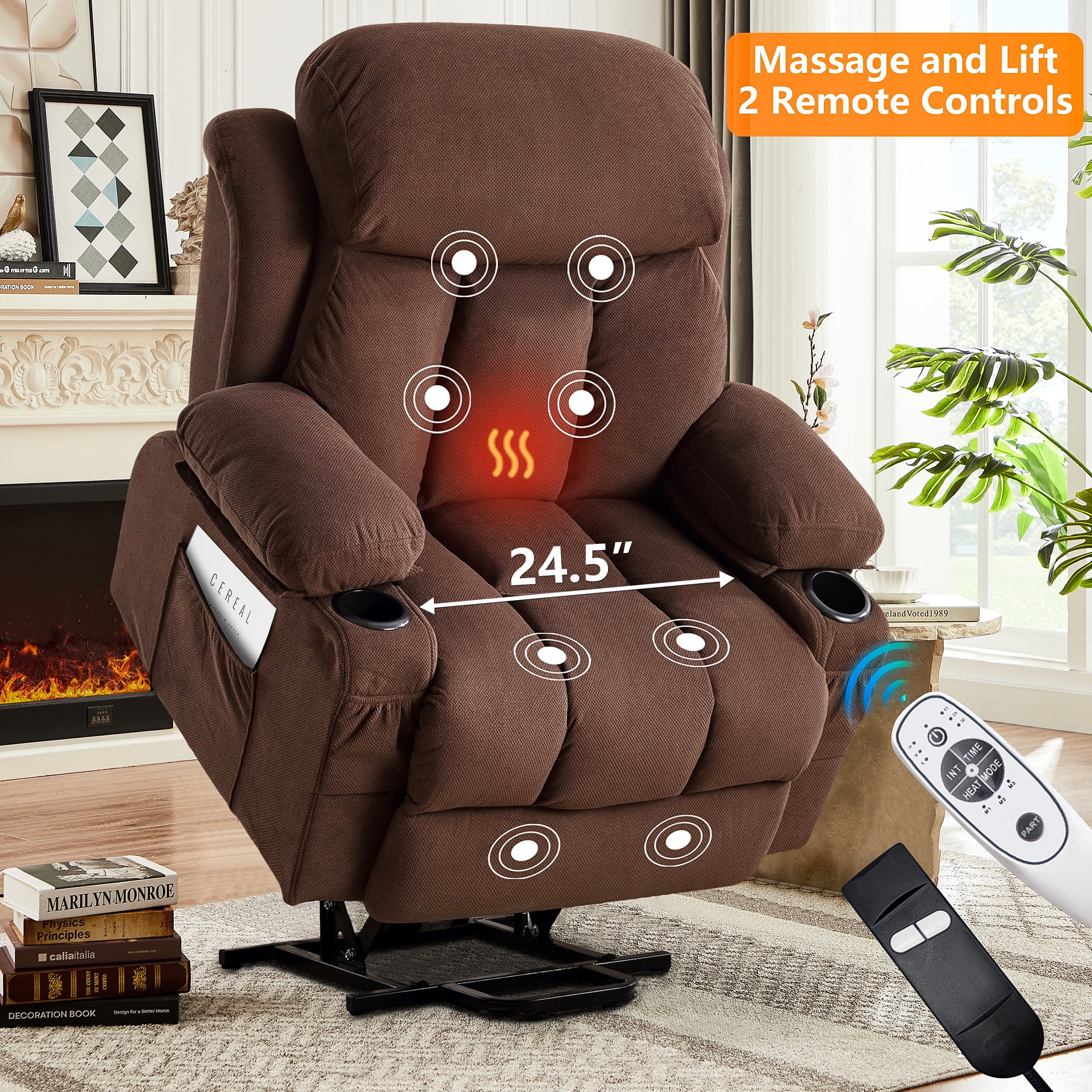 uhomepro Power Lift Recliner Chair with Massage, Heated Fabric Recliner ...