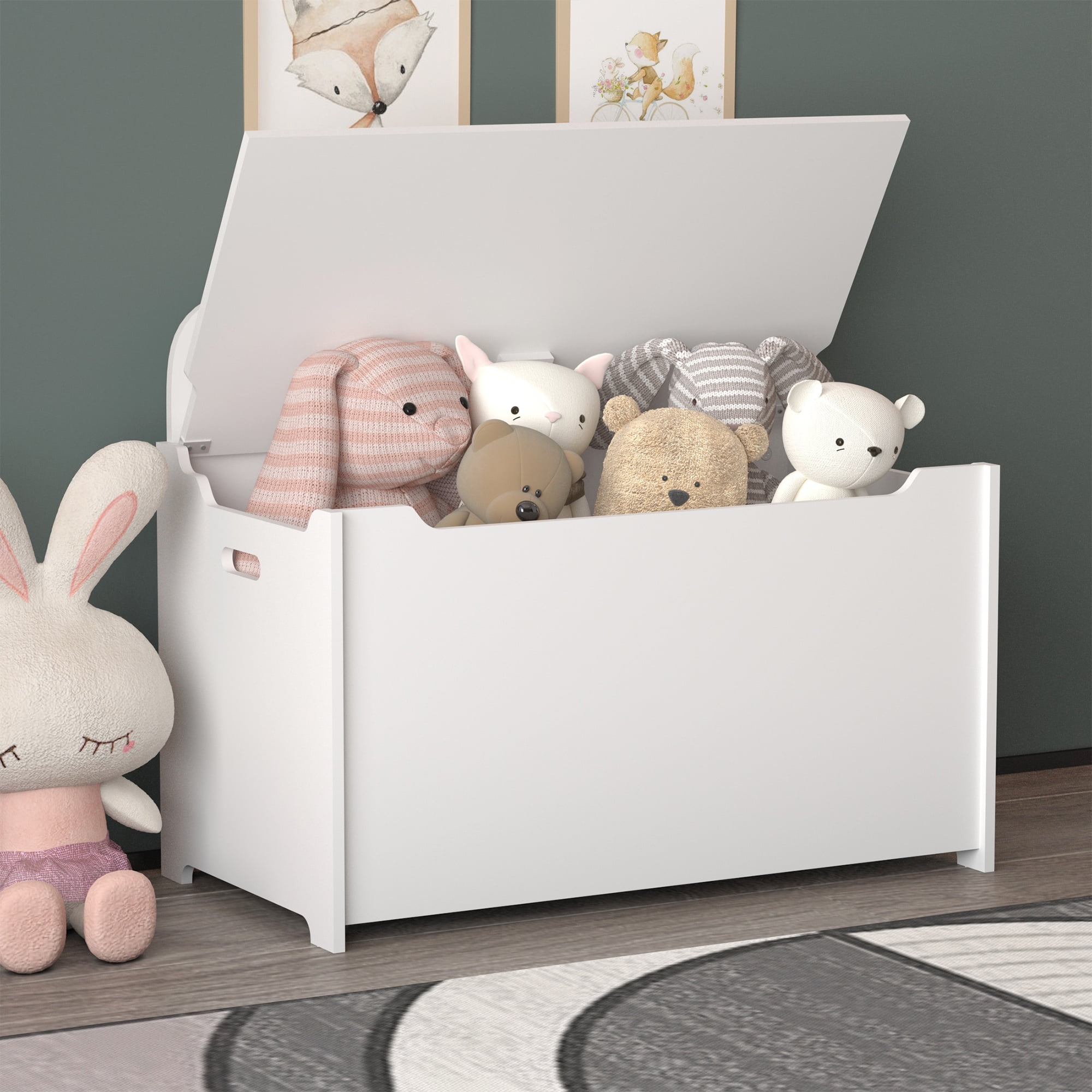 UHOMEPRO Toy Boxes Bench, Kids Storage Chest with Safety Hinged Lid ...