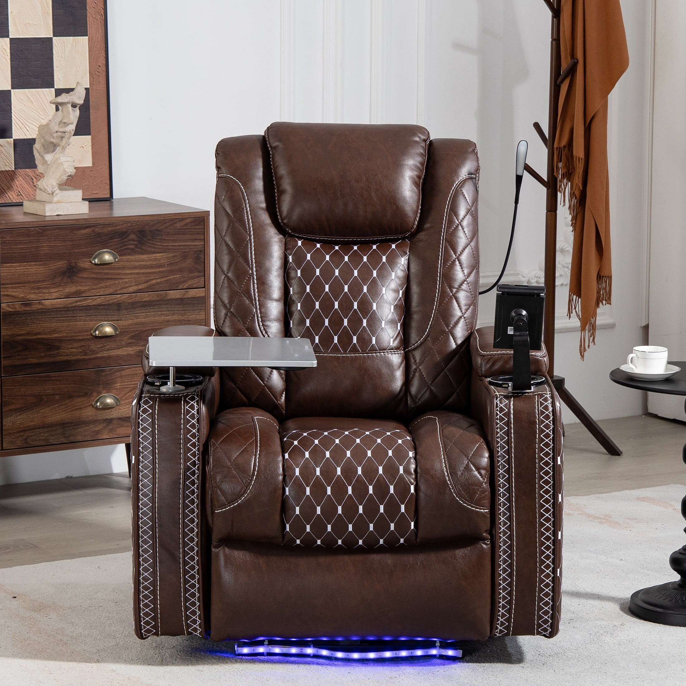 UHOMEPRO Zero Gravity Recliner with Storage Armrest and Smart Cup Holder, Recliner With LED ...