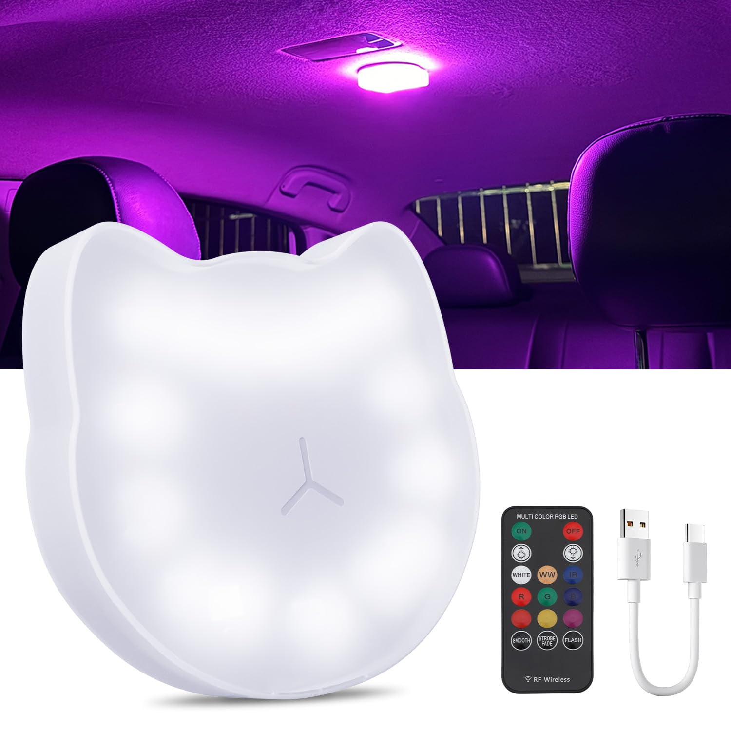 UHONSN Car Ceiling Roof STF9 Lights Cat Head Shape LED Puck Lights with ...