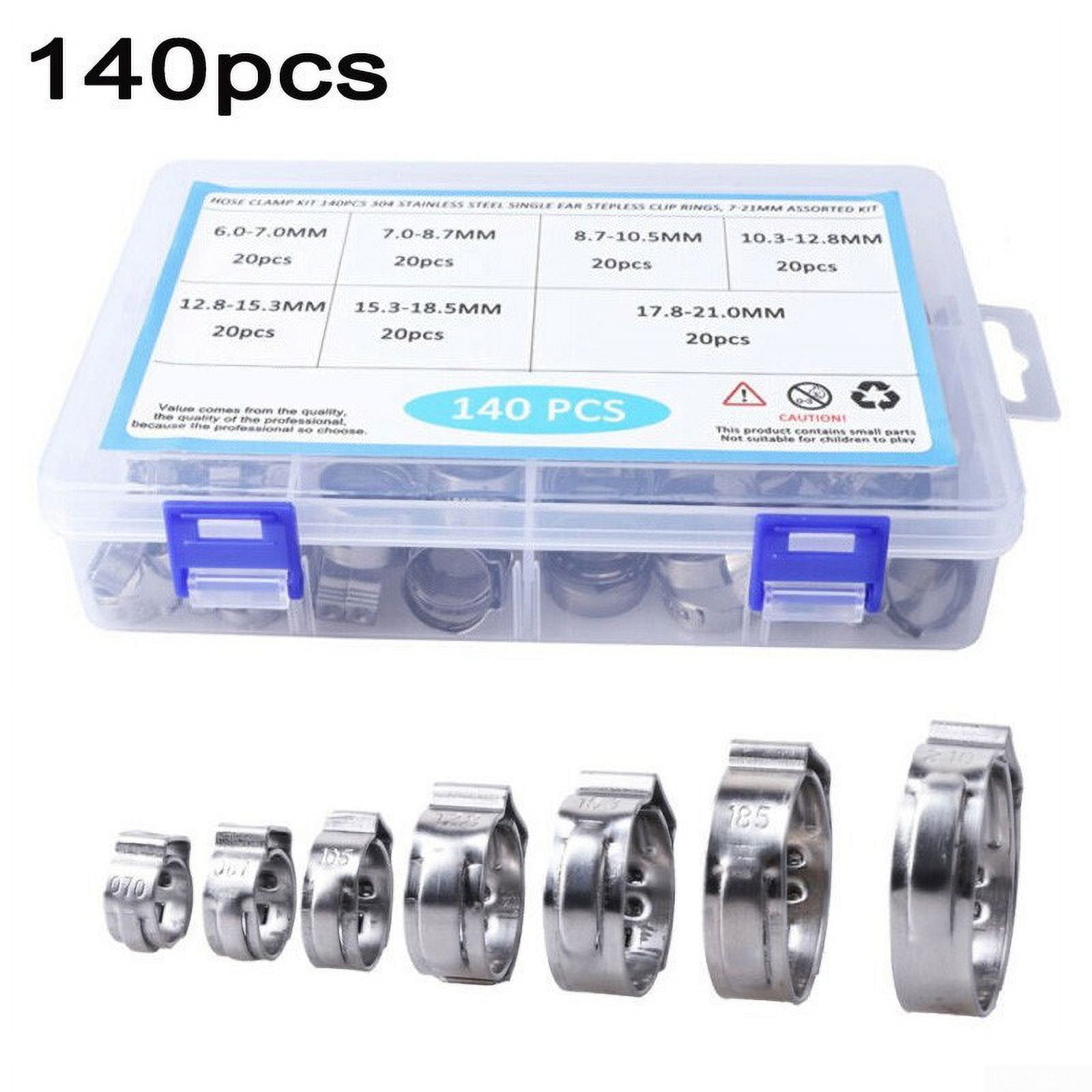 UHUSE 140Pcs 7-21mm 304 Stainless Steel Single Ear Stepless Hose Clamp ...