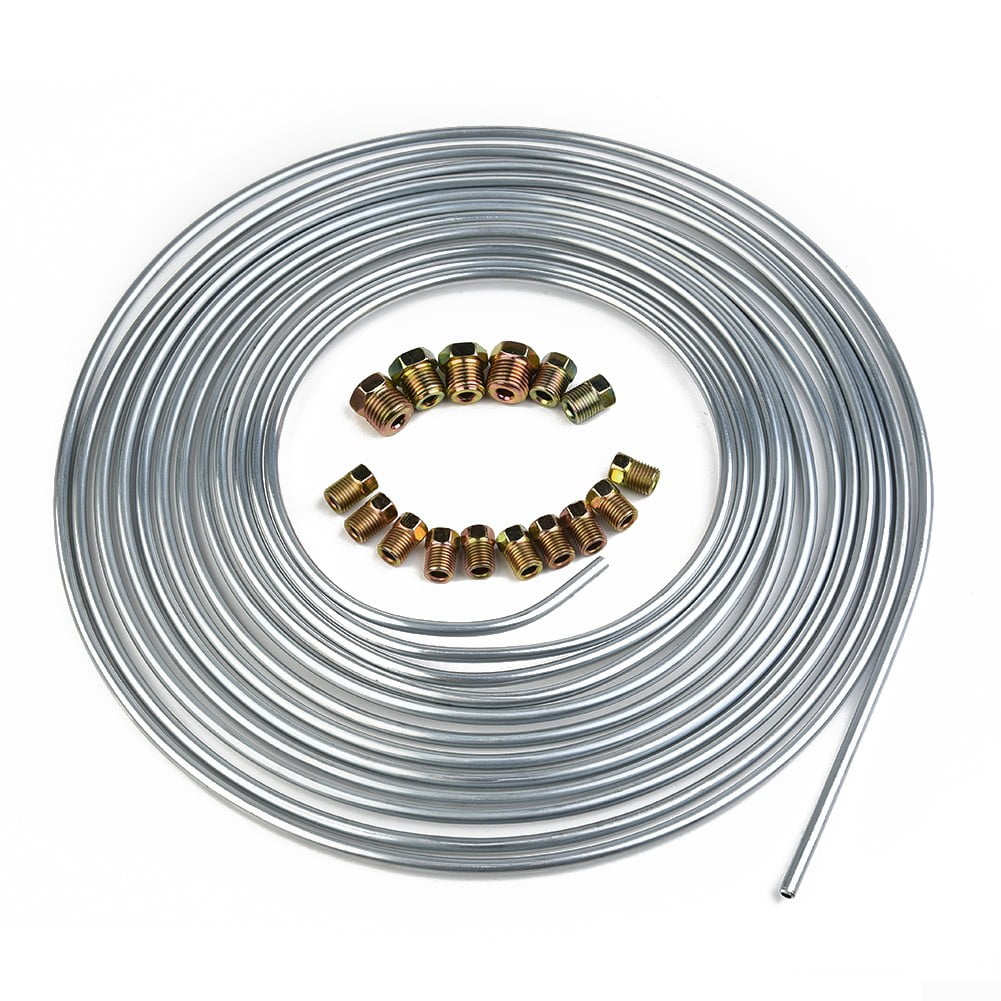 UHUSE 25 ft 3/16 Brake Line Kit Steel Tube Roll Silver Flexible with 16 ...