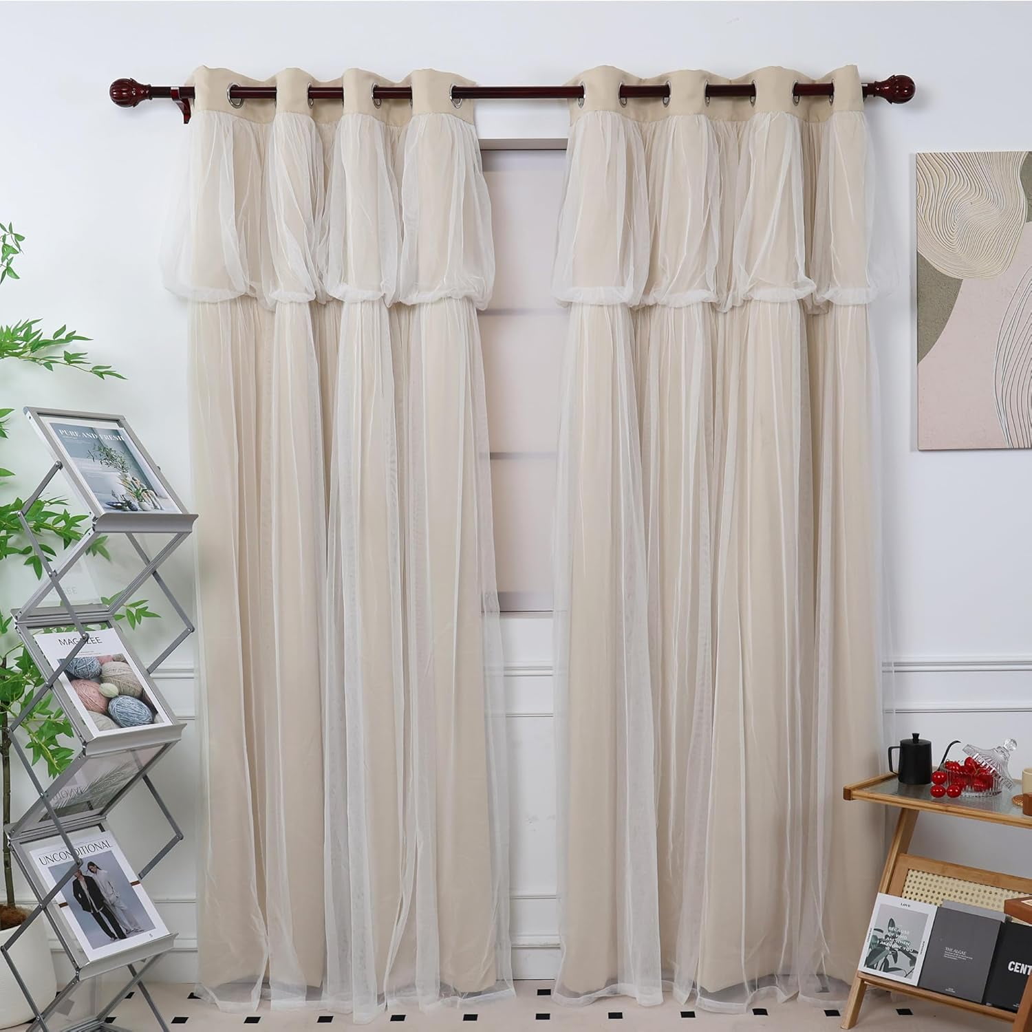 UIGYIBOR Blackout Curtains with Wedding Backdrop Style Sheer Overlay Thermal Noise Reduction for ...