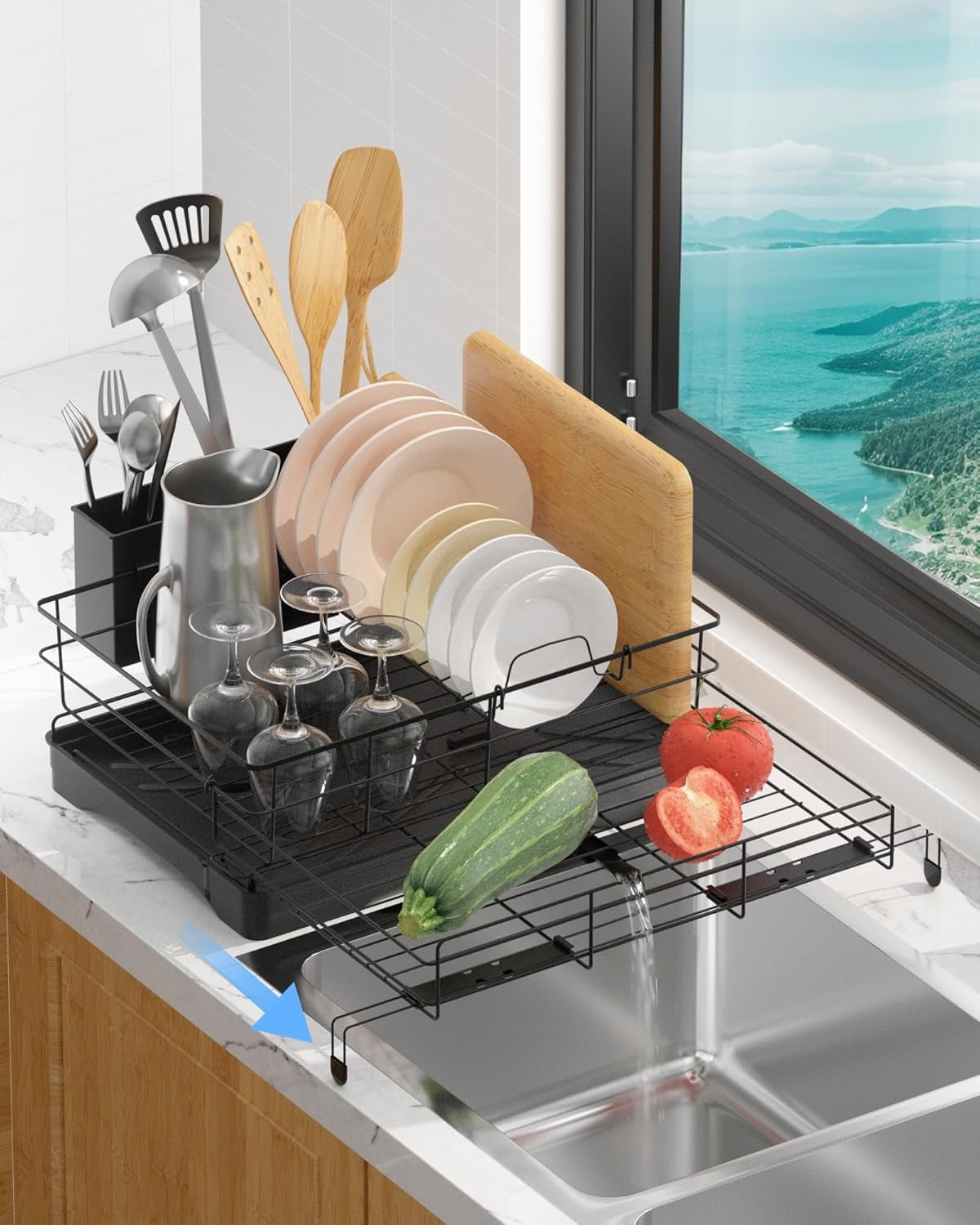 UIGYIBOR Dish Drying Rack Expandable Dish Rack Large Capacity Sink Dish ...