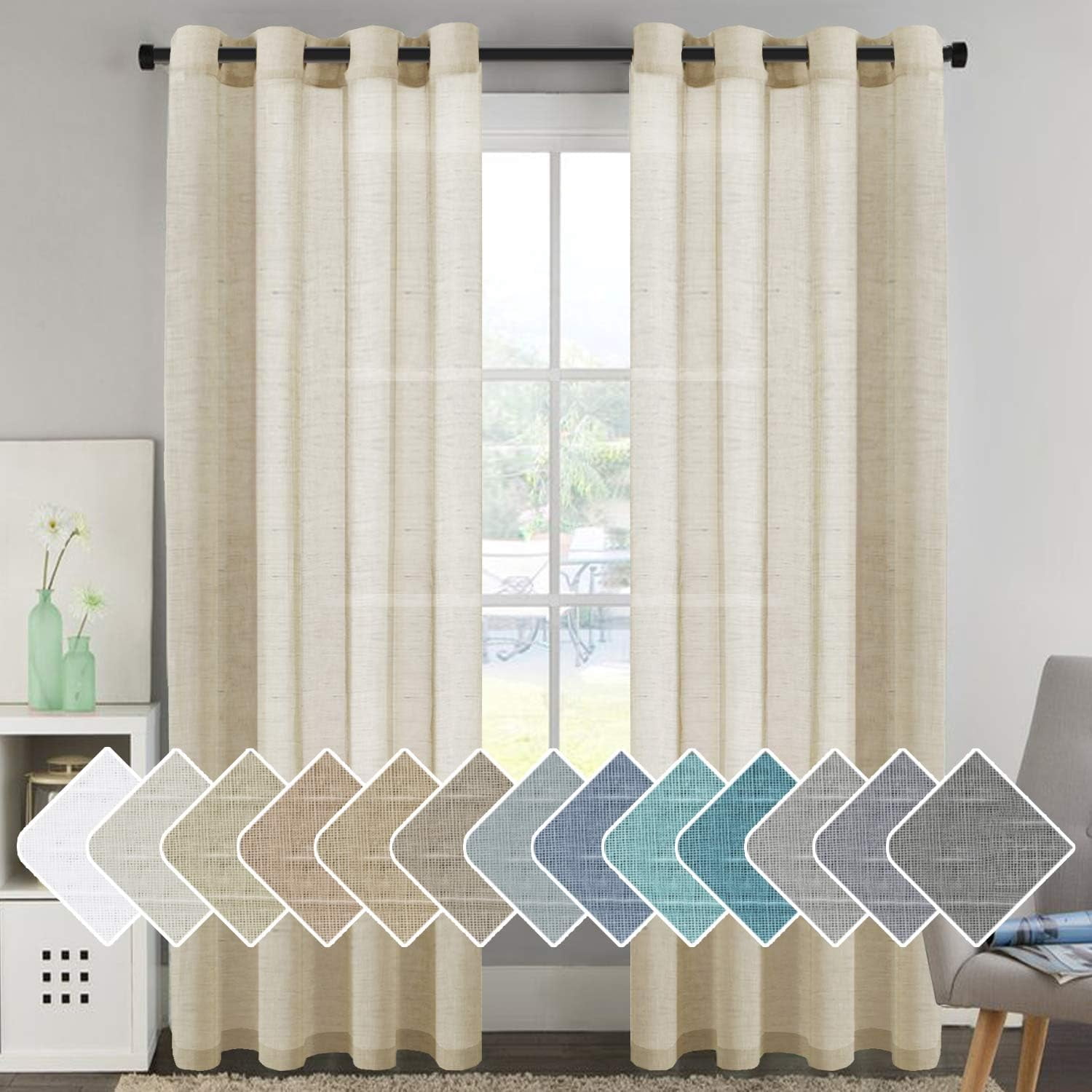 UIGYIBOR Natural DXQPIOA Sheer Curtains Flax DXQPIOA Blended Curtain ...