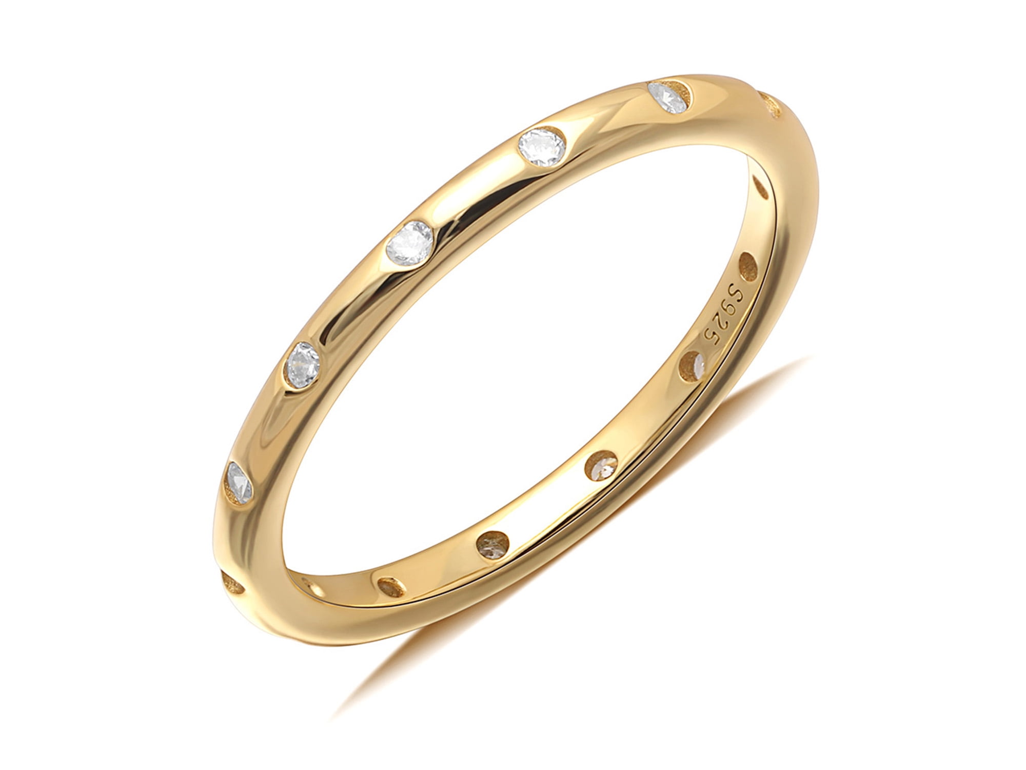 UIONEN 14K Gold Plated Sterling Silver CZ Stackable Ring Eternity Bands ...