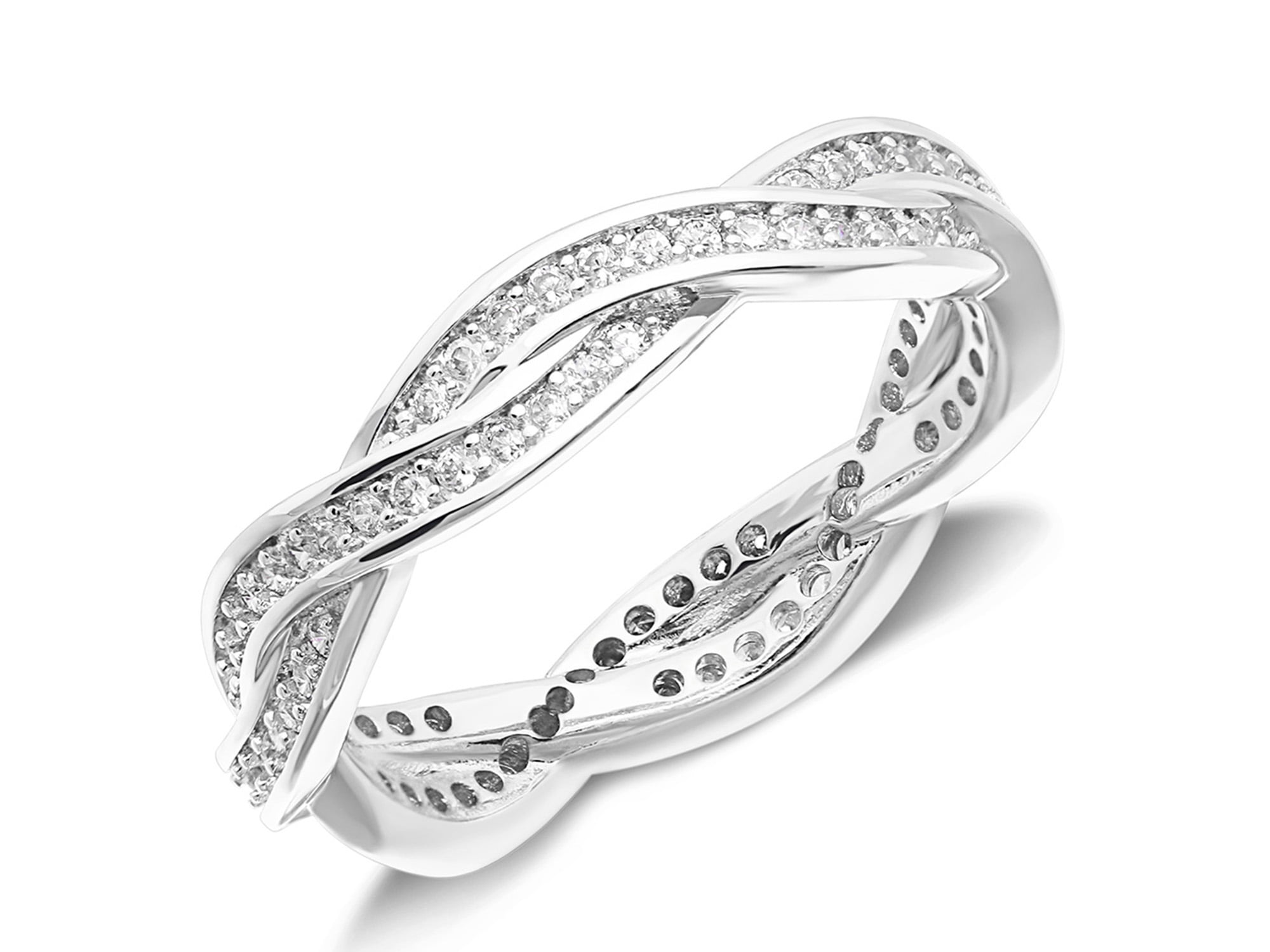 UIONEN 925 Silver Braided Knot Eternity Wedding Band Women Promise Ring ...