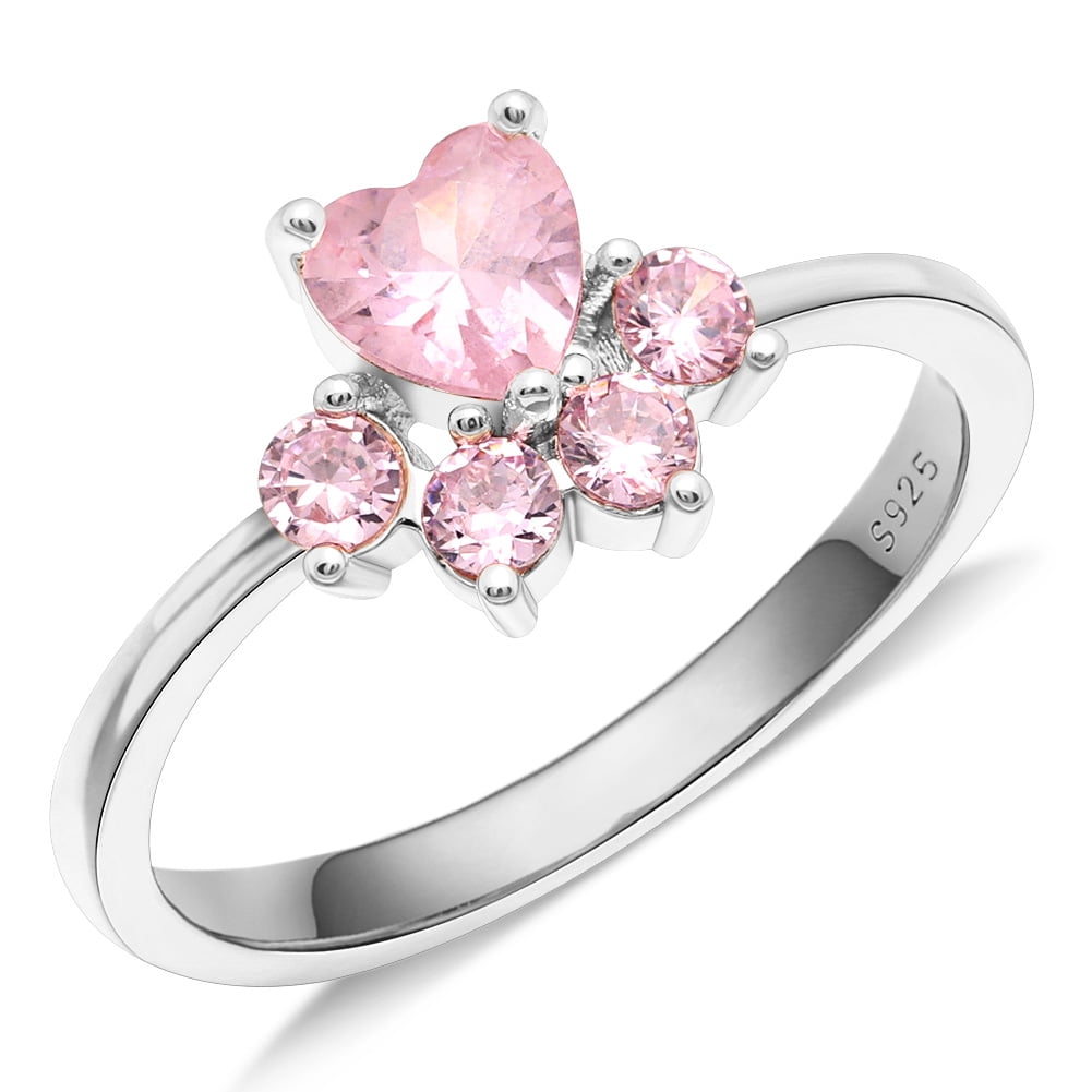 UIONEN 925 Sterling Silver Paw Print Ring Women Pink Cubic Zirconia ...