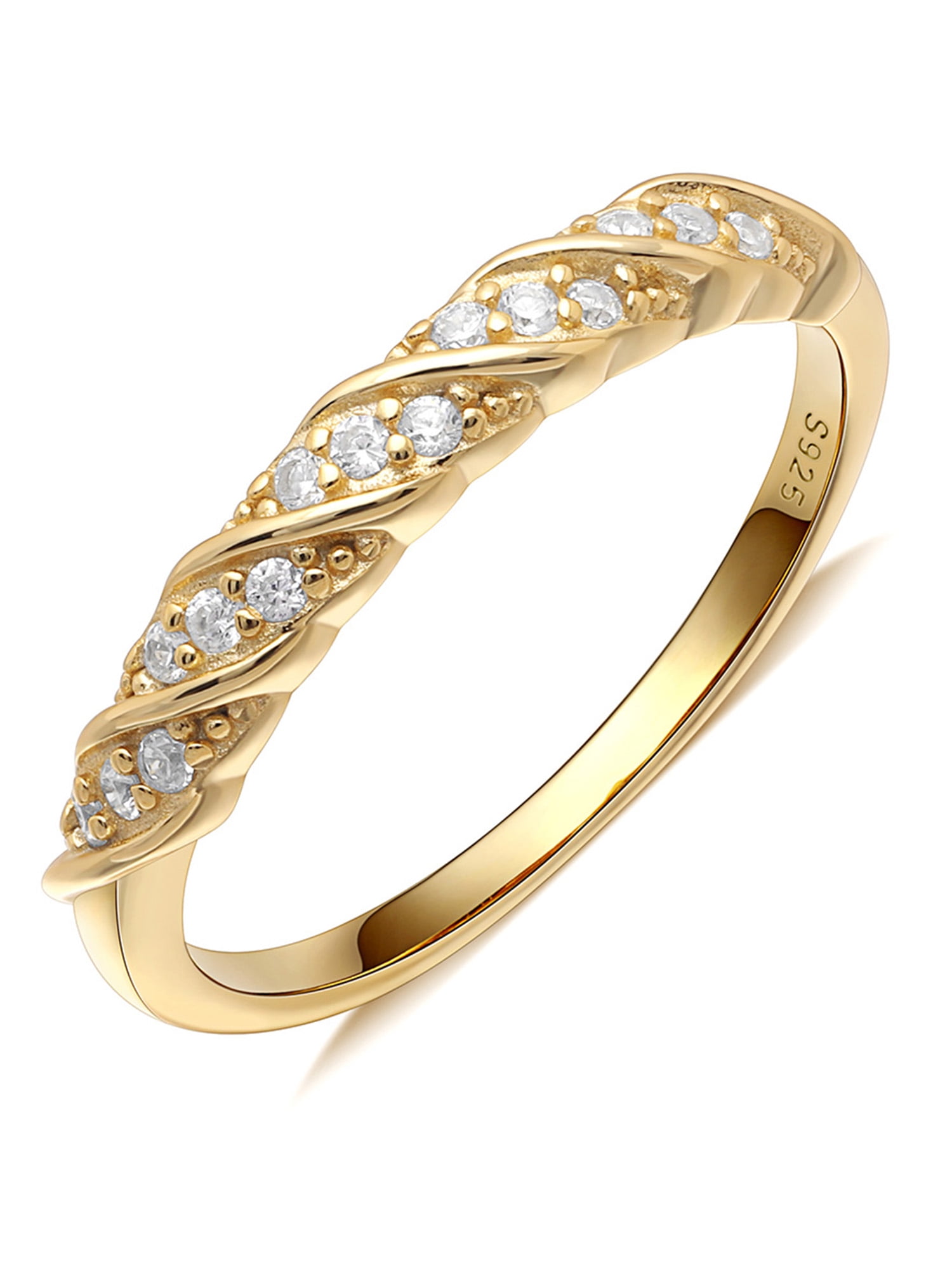 UIONEN 925 Sterling Silver Rings Gold CZ Eternity Engagement Wedding ...