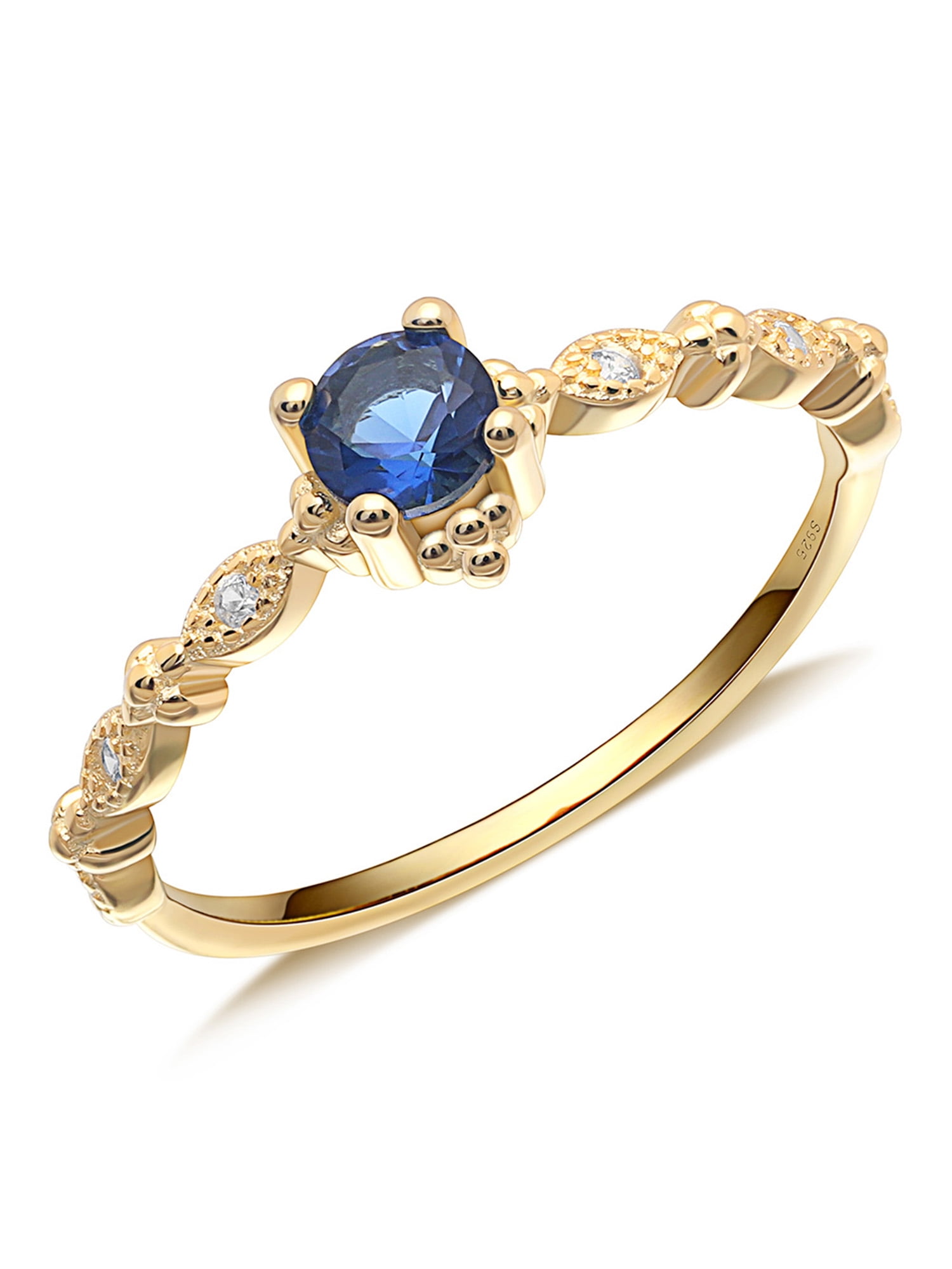 UIONEN 925 Sterling Silver Rings Women Blue Cubic Zirconia Rings Gold ...