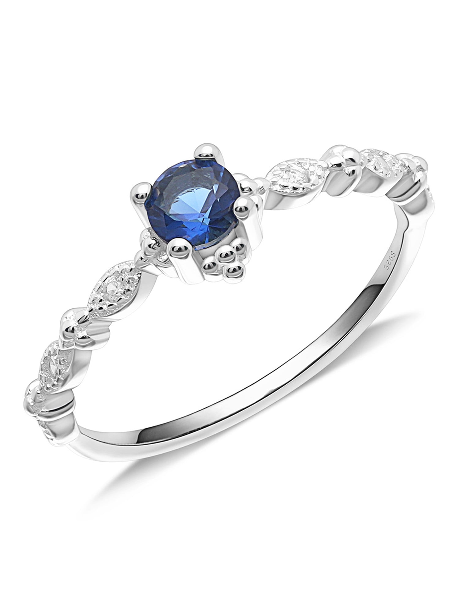 UIONEN 925 Sterling Silver Rings Women Blue Cubic Zirconia Stackable ...
