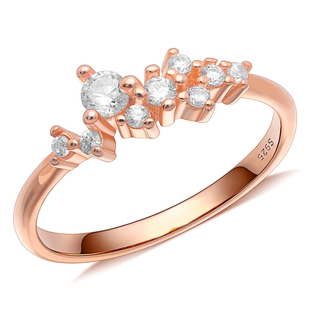 UIONEN CZ Rings for Women Sterling Sivler S925 Rose Gold Color Band ...