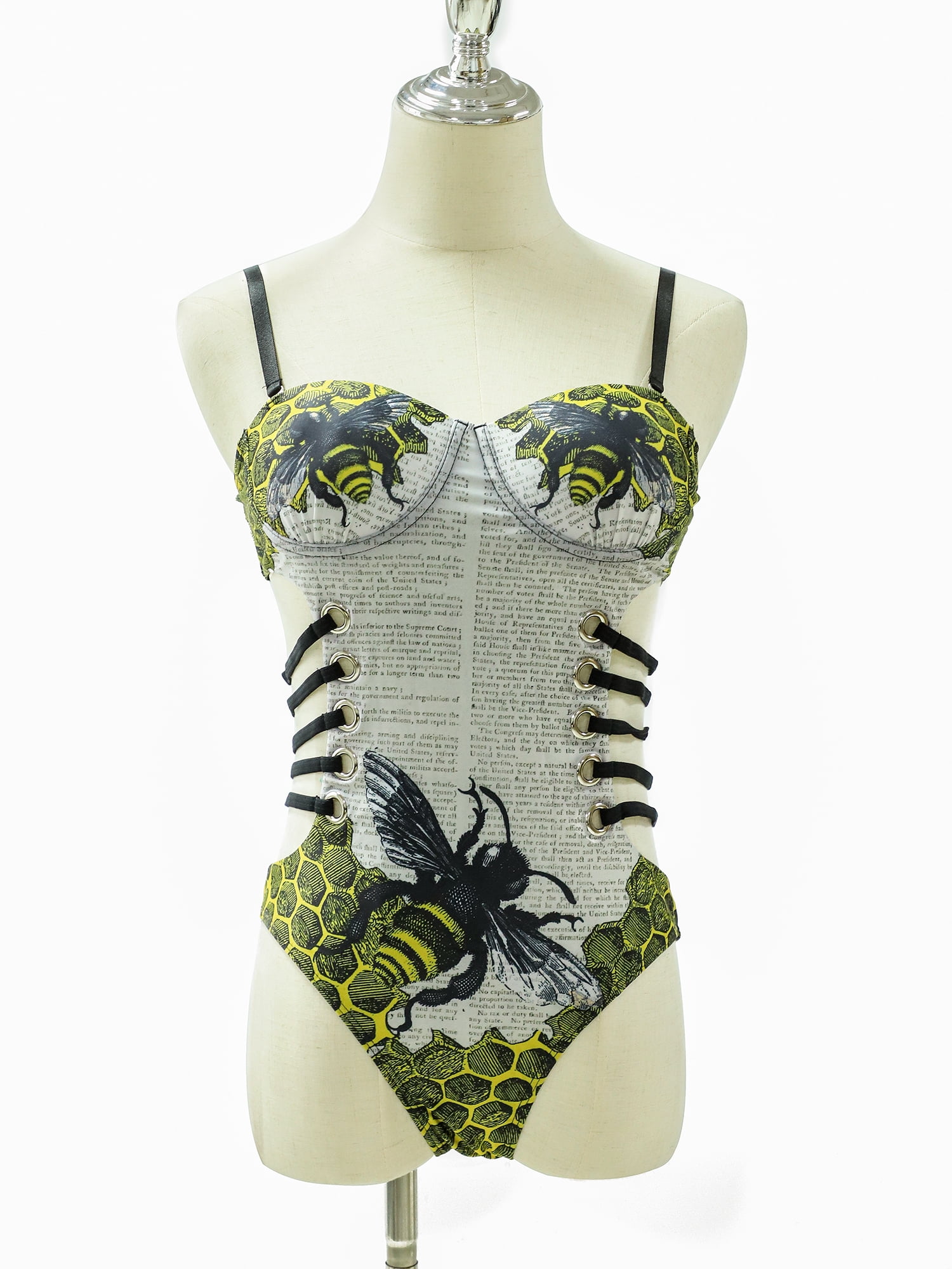 UIONEN Womens Sexy One Piece Swimsuit Bathing Suit Sexy Tube Top Swimwear Bee honeycomb Printed ...