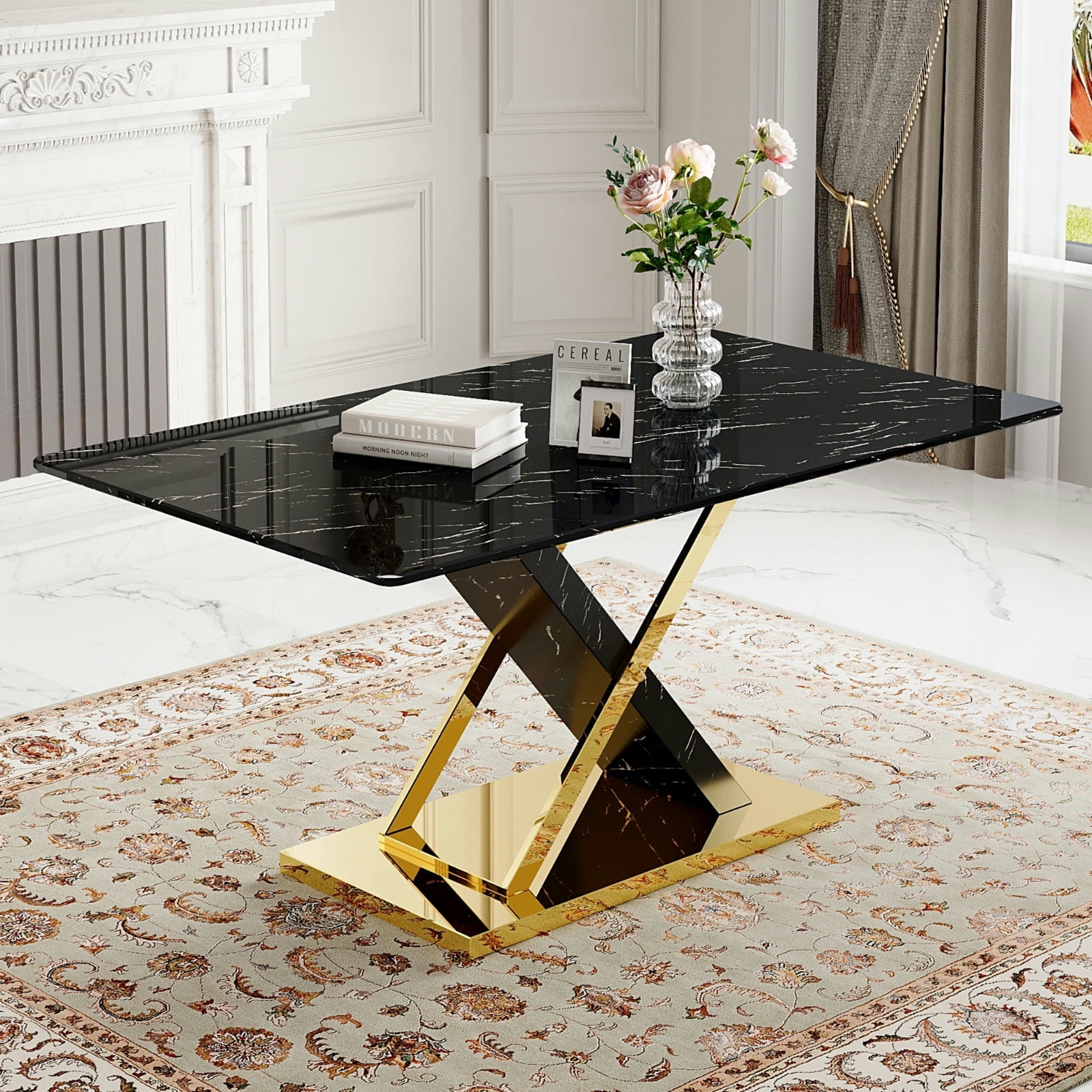 UIOWIO 63" Rectanglar Dining Table Modern Faux Marble Dining Table for ...