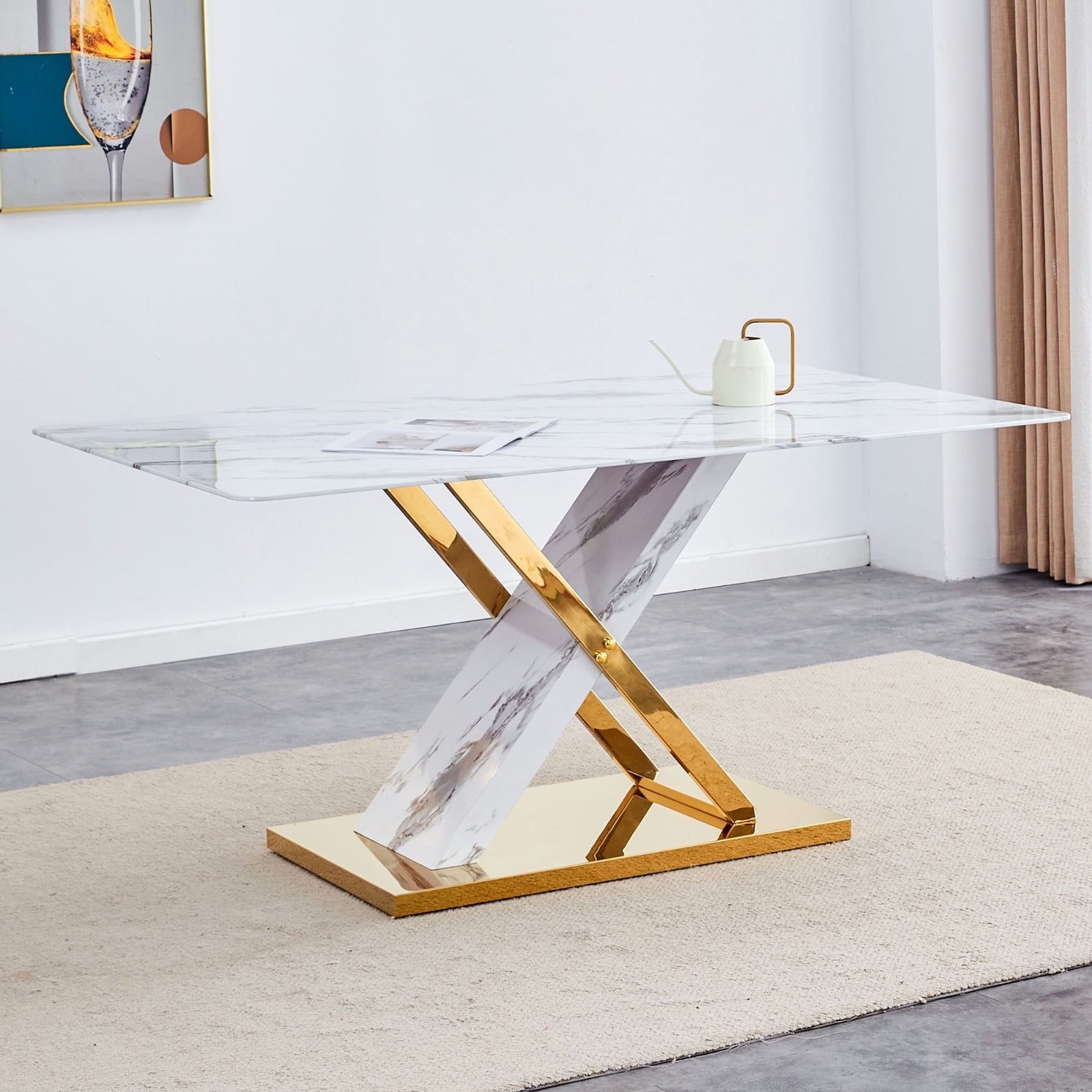 UIOWIO 63" Rectanglar Dining Table Modern Faux Marble Dining Table for ...