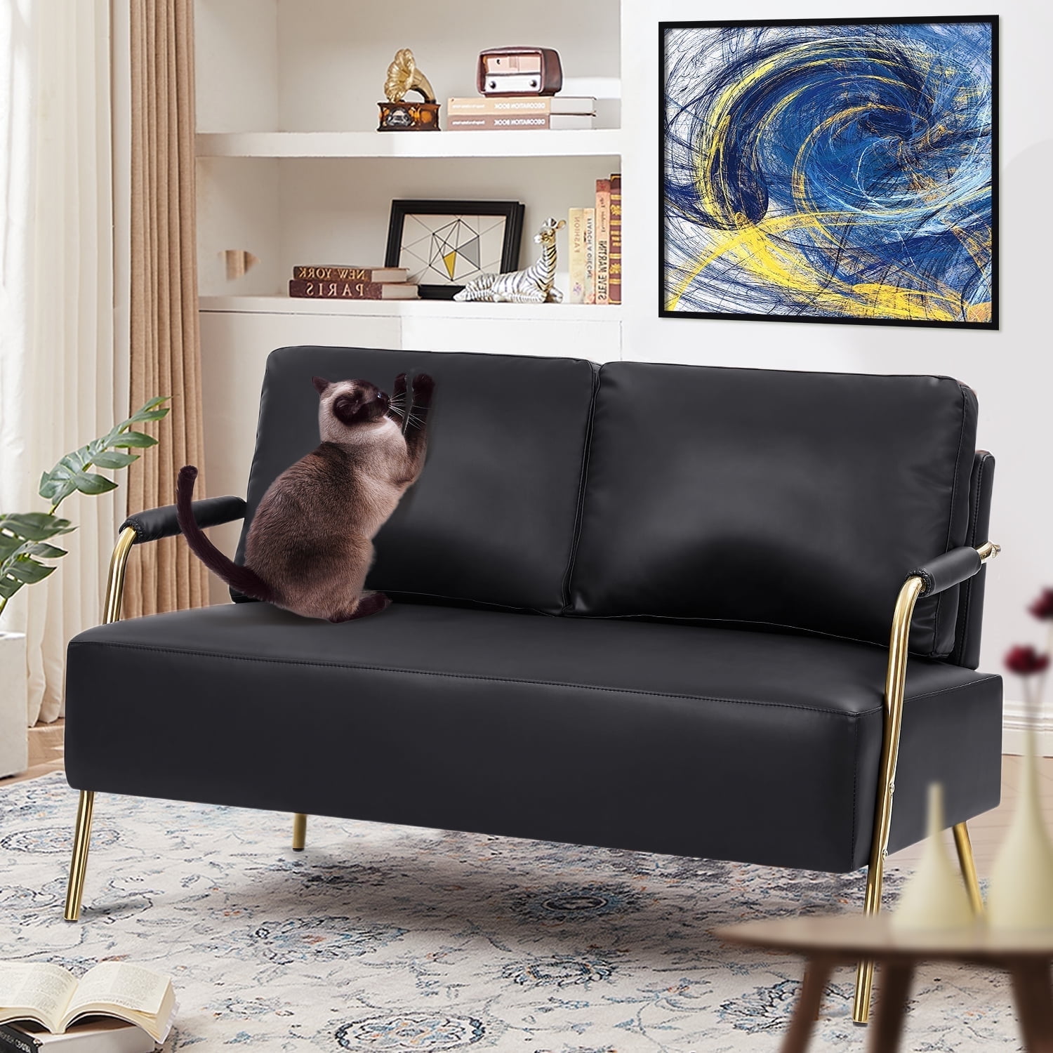 UIOWIO 50" Faux Leather Loveseat Sofa, Small 2-Seat Sofa Anti Cat ...
