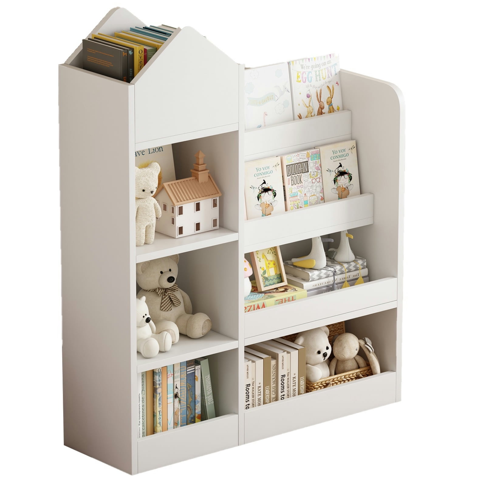 UIOWIO Kids Bookshelf 4 Tier Wood Toy Storage Organizer, Book Case for ...