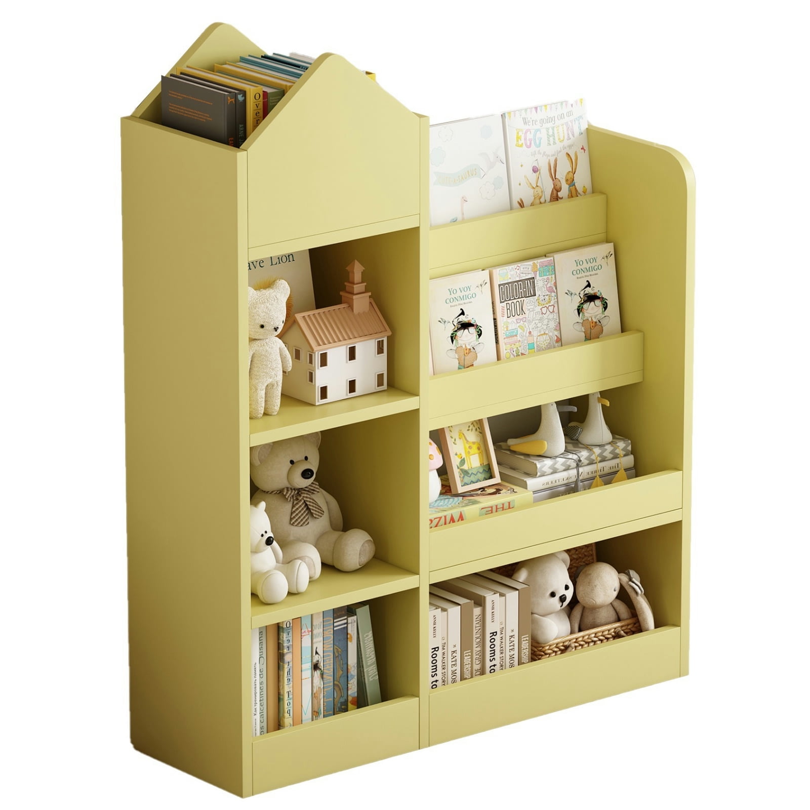 UIOWIO Kids Bookshelf 4 Tier Wood Toy Storage Organizer, Book Case for ...