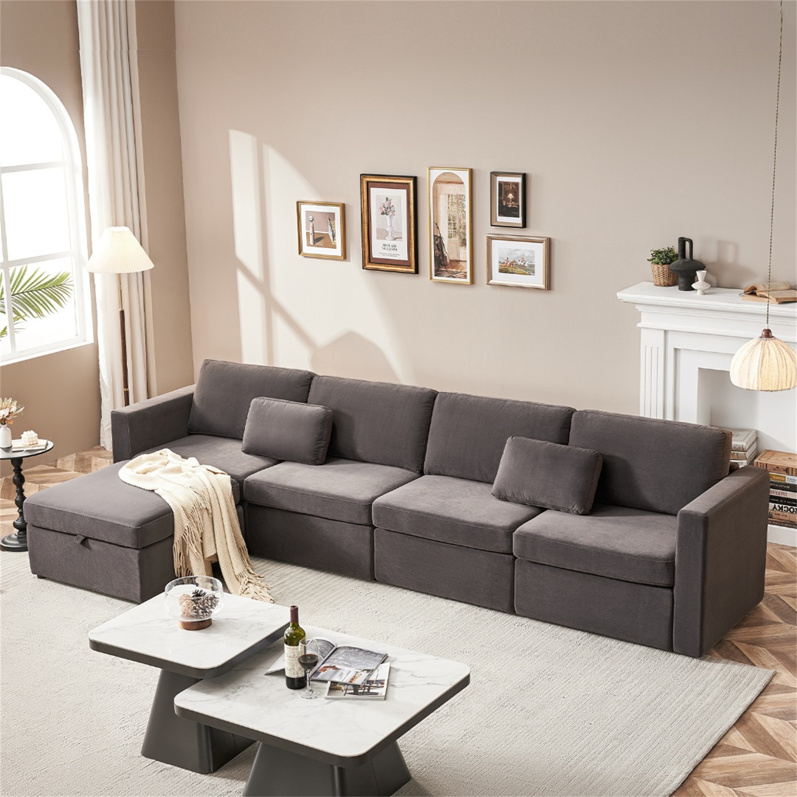 UIOWIO Modern L Shape 5 Seats Velvet Modular Sectional Sofa Oversized ...