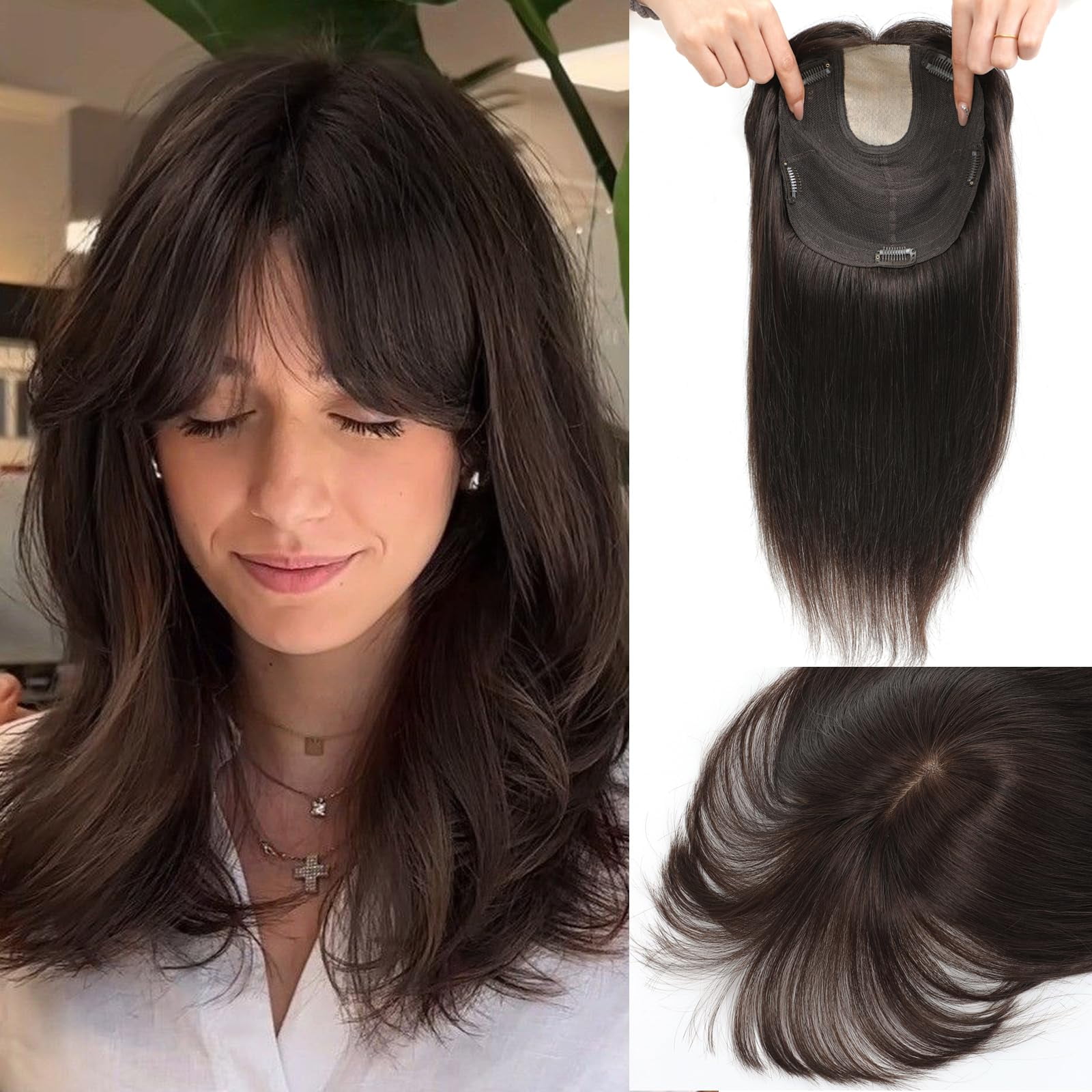 UIPEUBO 8.5"x8" Large Base Hair Toppers for Women Real Human Hair ...