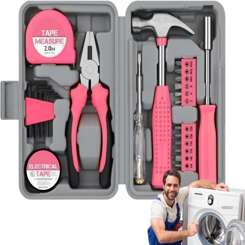 UISHUSO Tool Set 24pc Household Pink Tool Sets for Women Small Mini Tool Box Set of Starter ...