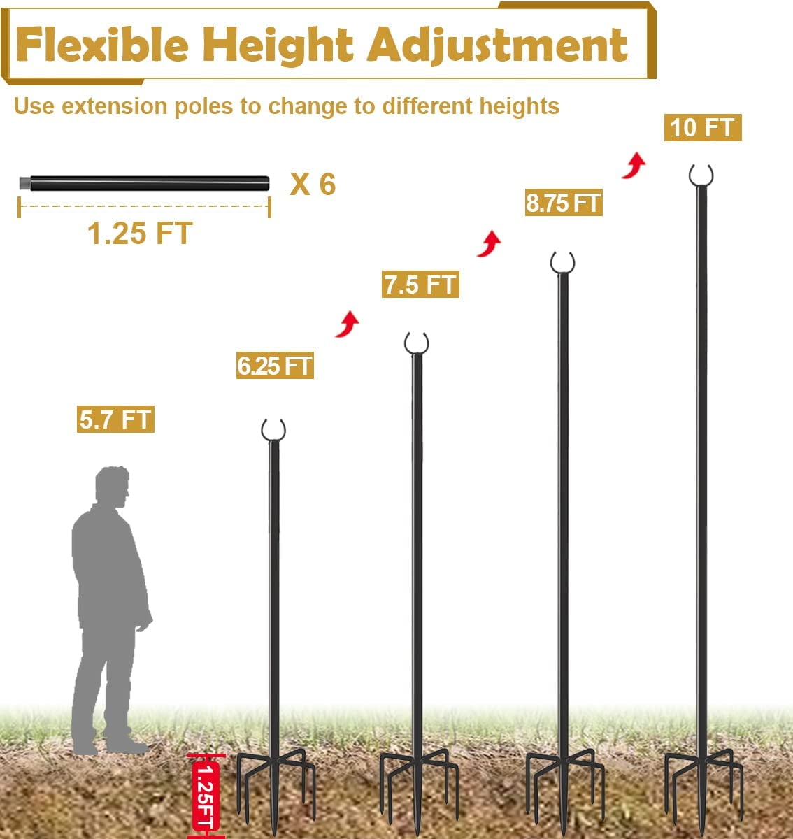 UITTG-10 FT Outdoor String Light Pole Stand for Garden Lawn, Adjustable ...