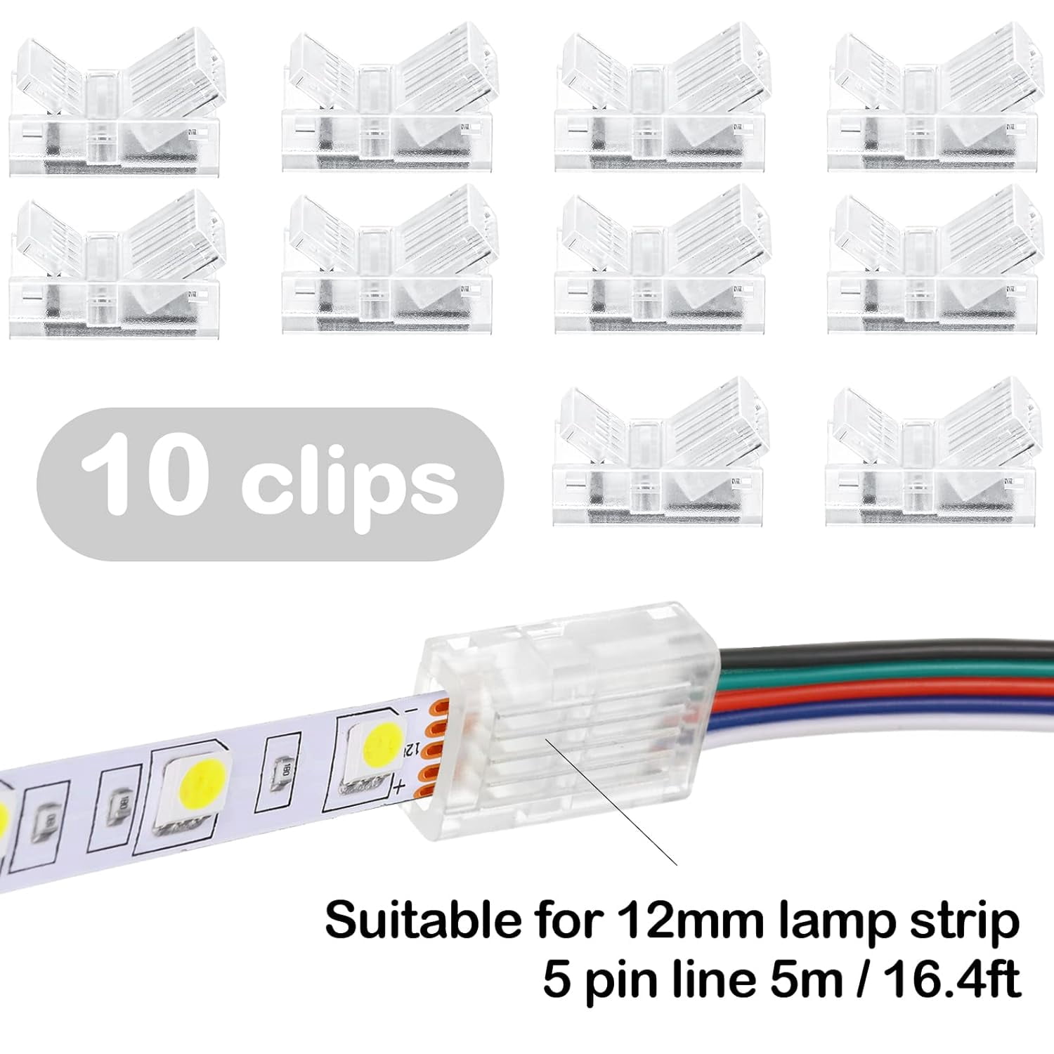 UITTG-10 Packs Solderless LED Strip Connector, Transparent Track ...