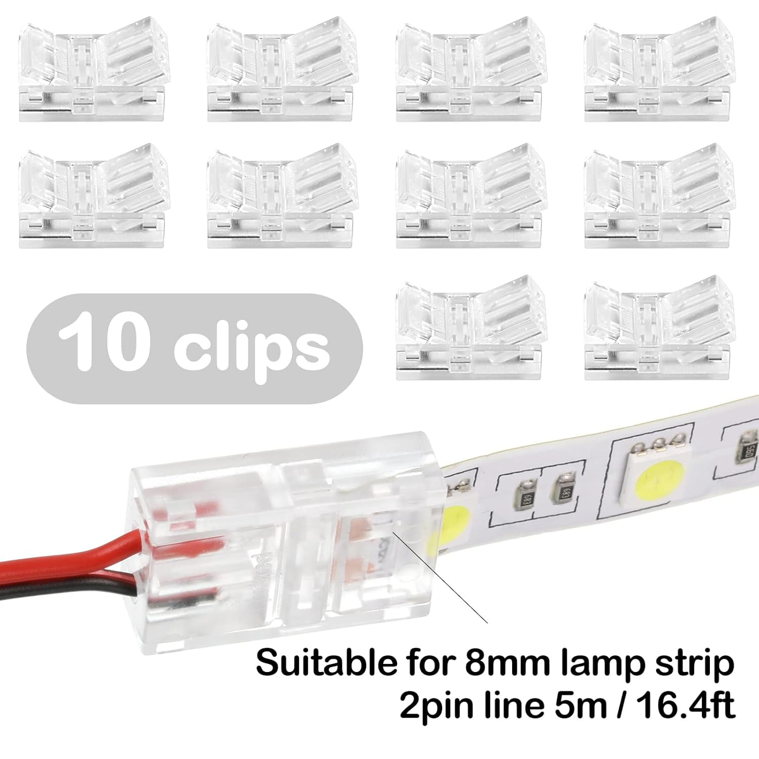UITTG-10 Packs Solderless LED Strip Connector, Transparent Track ...