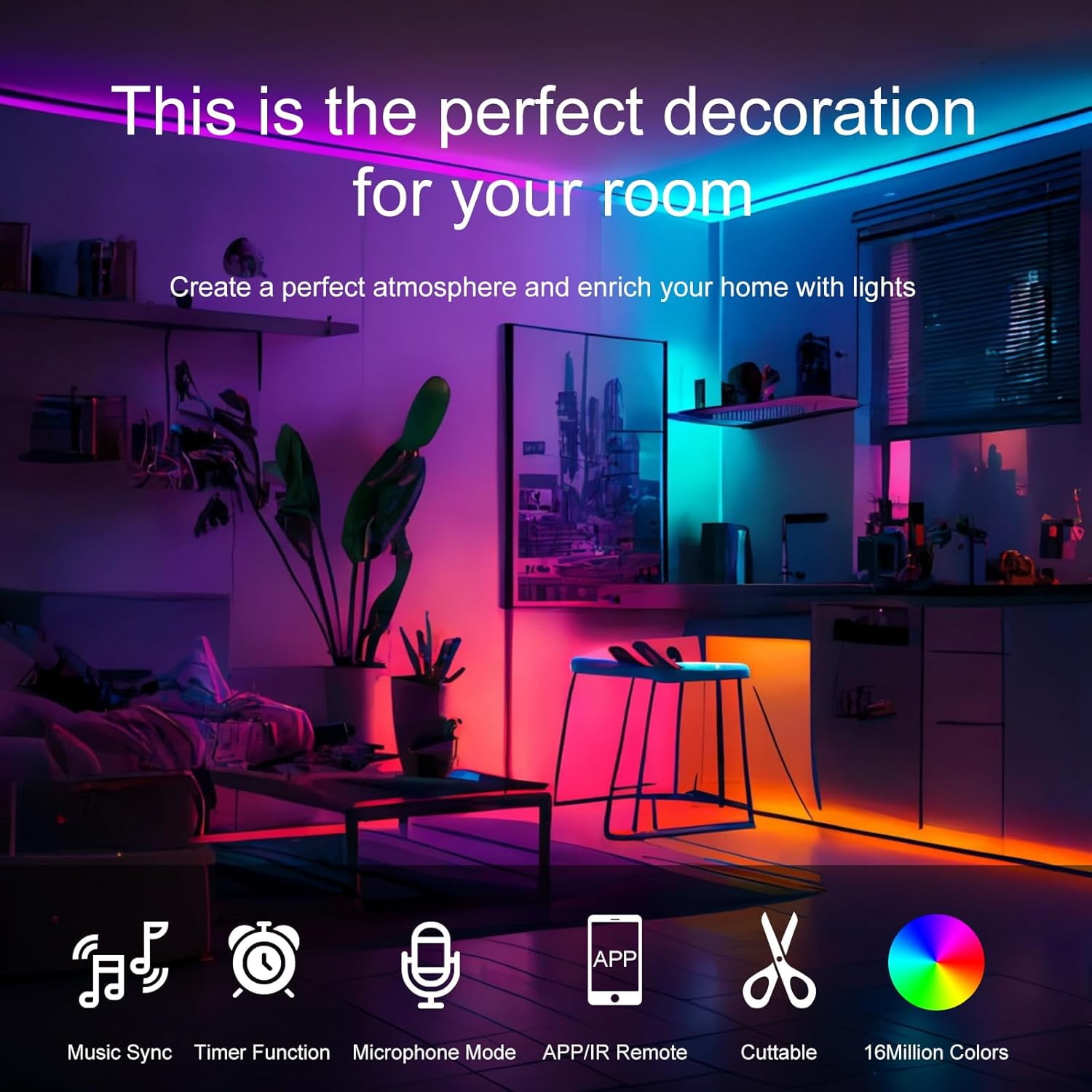 UITTG-100 FT LED Lights For BedroomWith 44 Key Infrared Remote Control ...