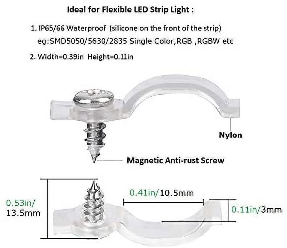 UITTG-100 Pack LED Strip Light Mounting Brackets,Fixing Clips with 100 ...
