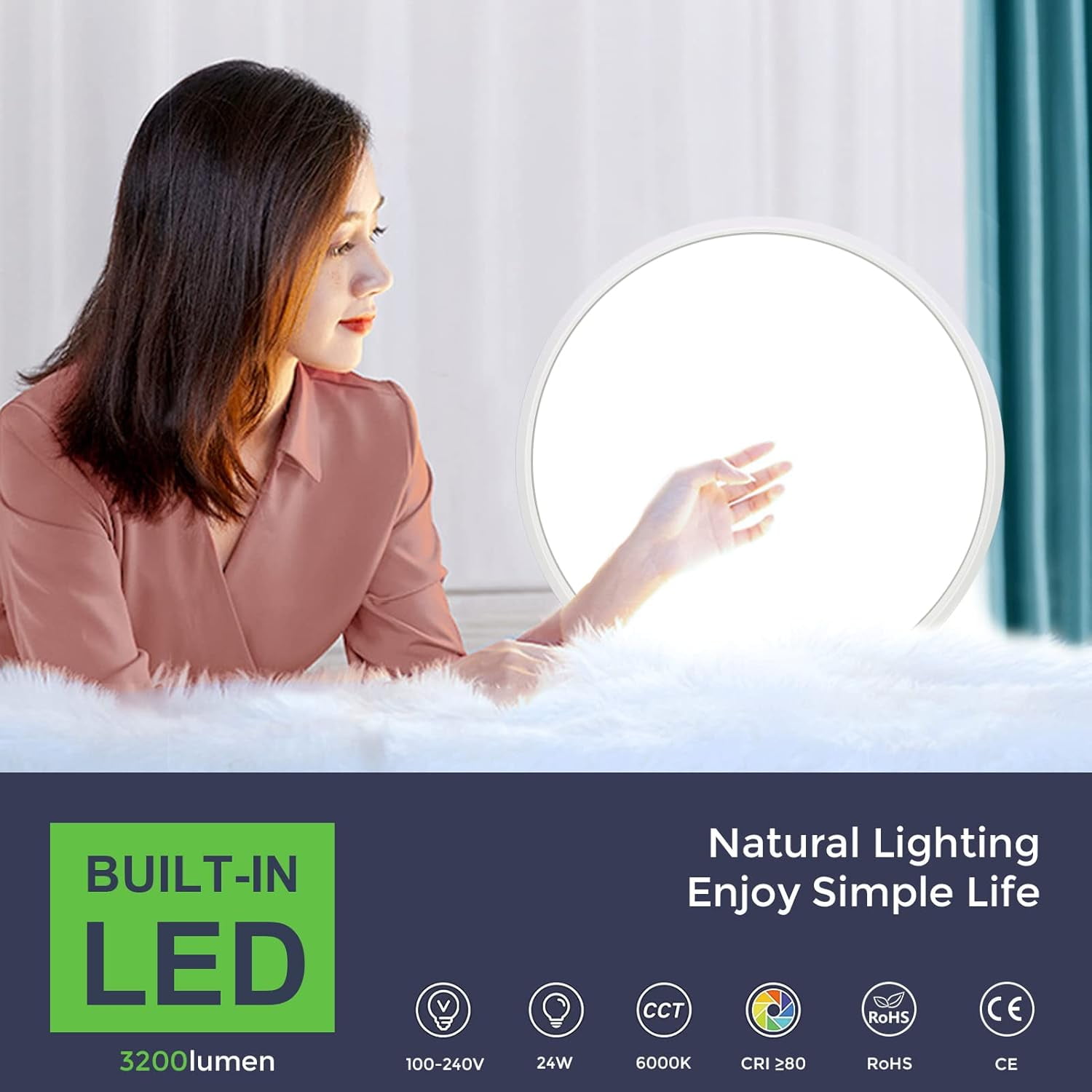 UITTG-12 Inch LED Flush Mount Ceiling Light Fixture, 6000K Cool White ...