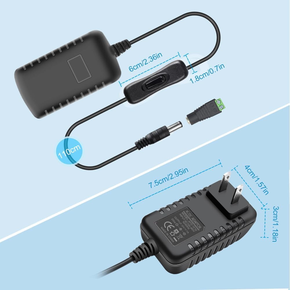 UITTG-12V Power Supply, 12 Volt 1A 12W DC Power Supply with On Off ...