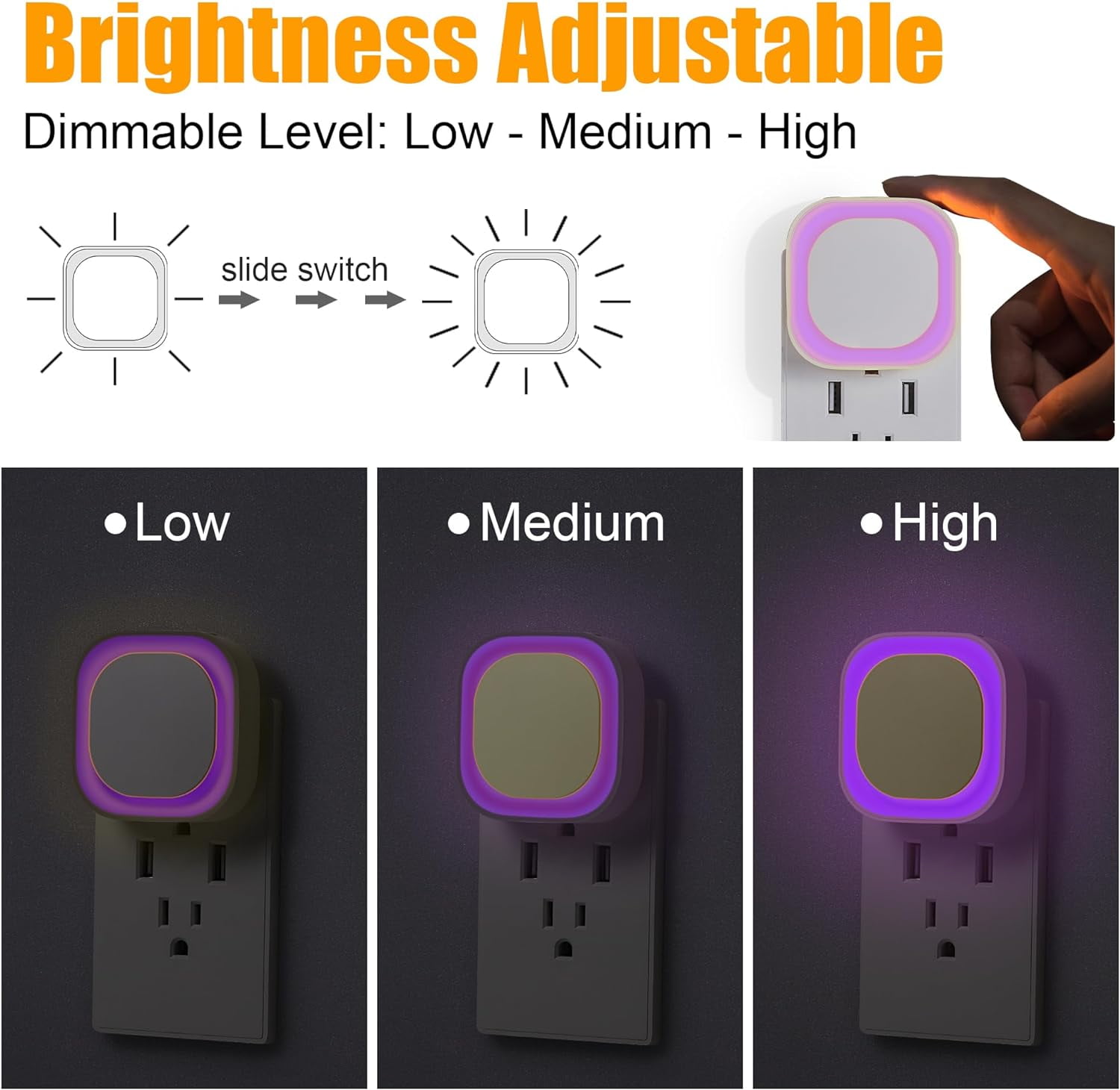 UITTG-2 Pack Plug in Dimmable Night Light, Square Nightlight, Auto Dusk ...