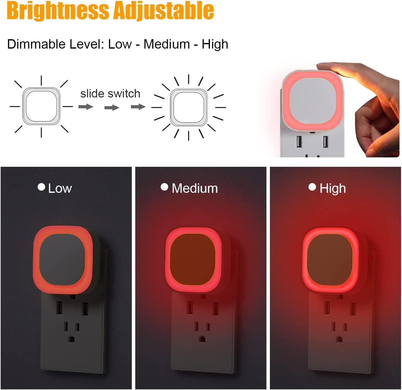 UITTG-2 Pack Plug in Dimmable Red Night Light, Auto Dusk to Dawn Sensor ...