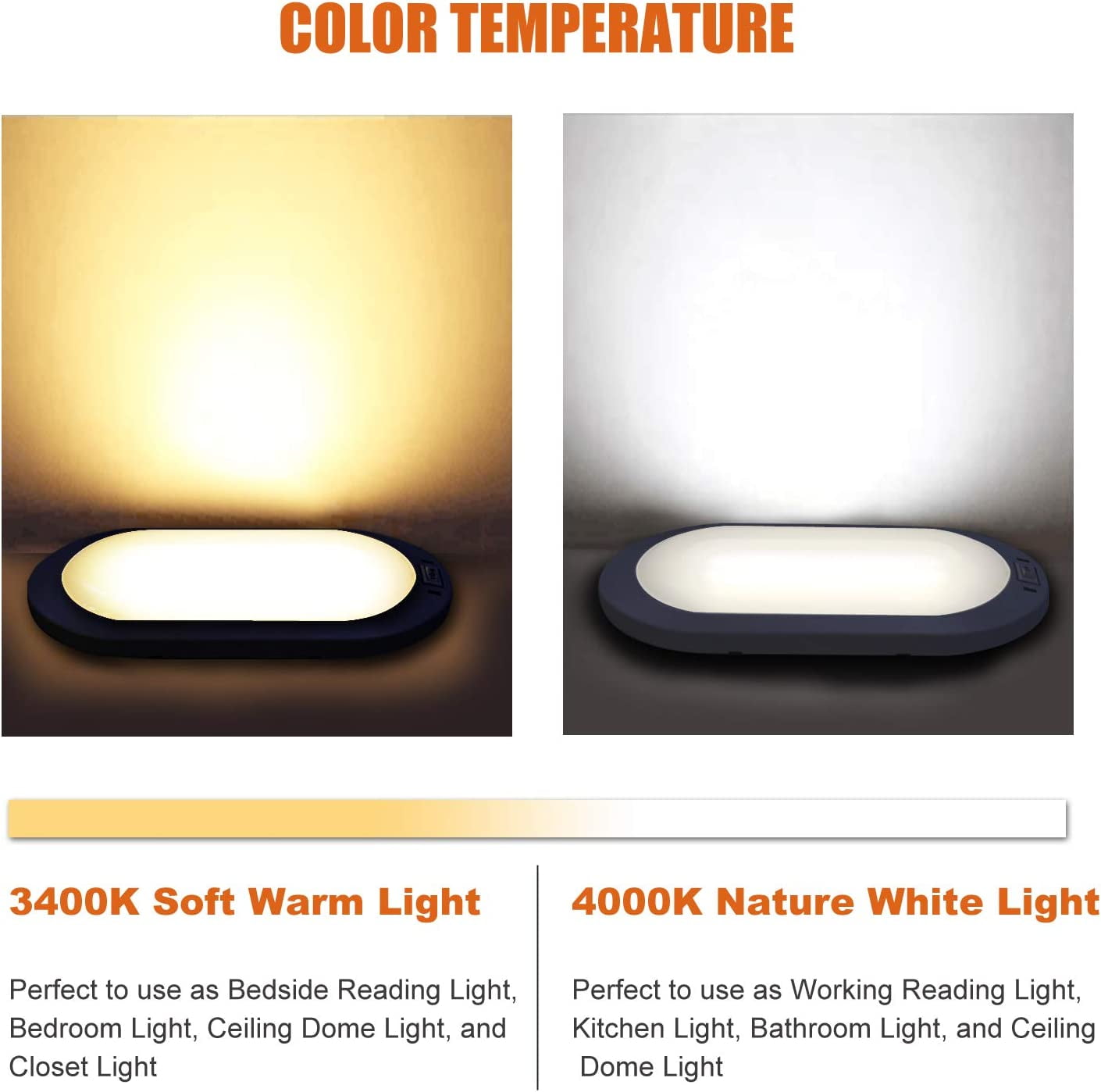 UITTG-2-Pack RV Ceiling Light Fixture with Switch, Brushed Nickel, 12V ...