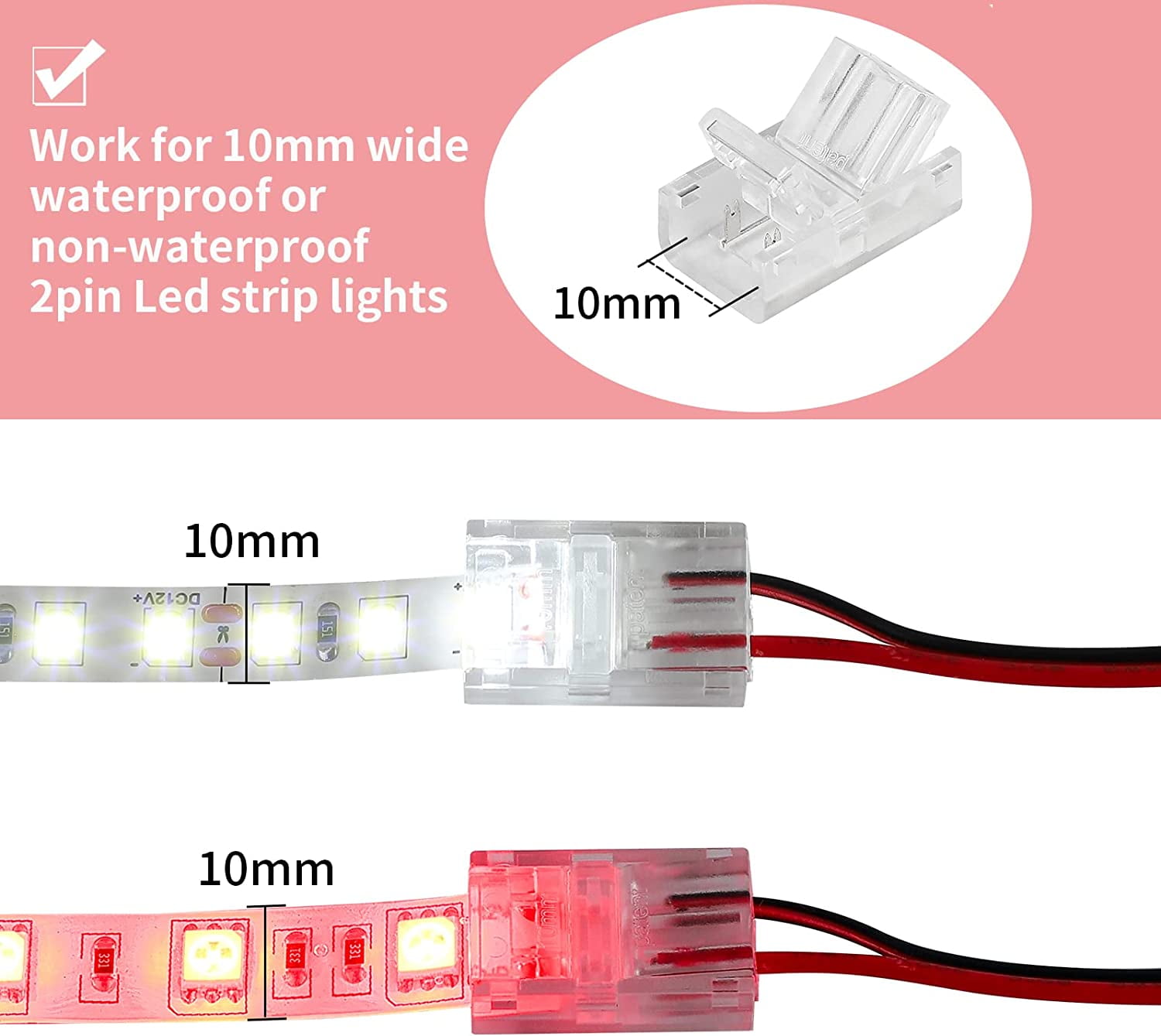 UITTG-2 Pin LED Strip Connectors Solderless 10 Pack with 16.4ft ...
