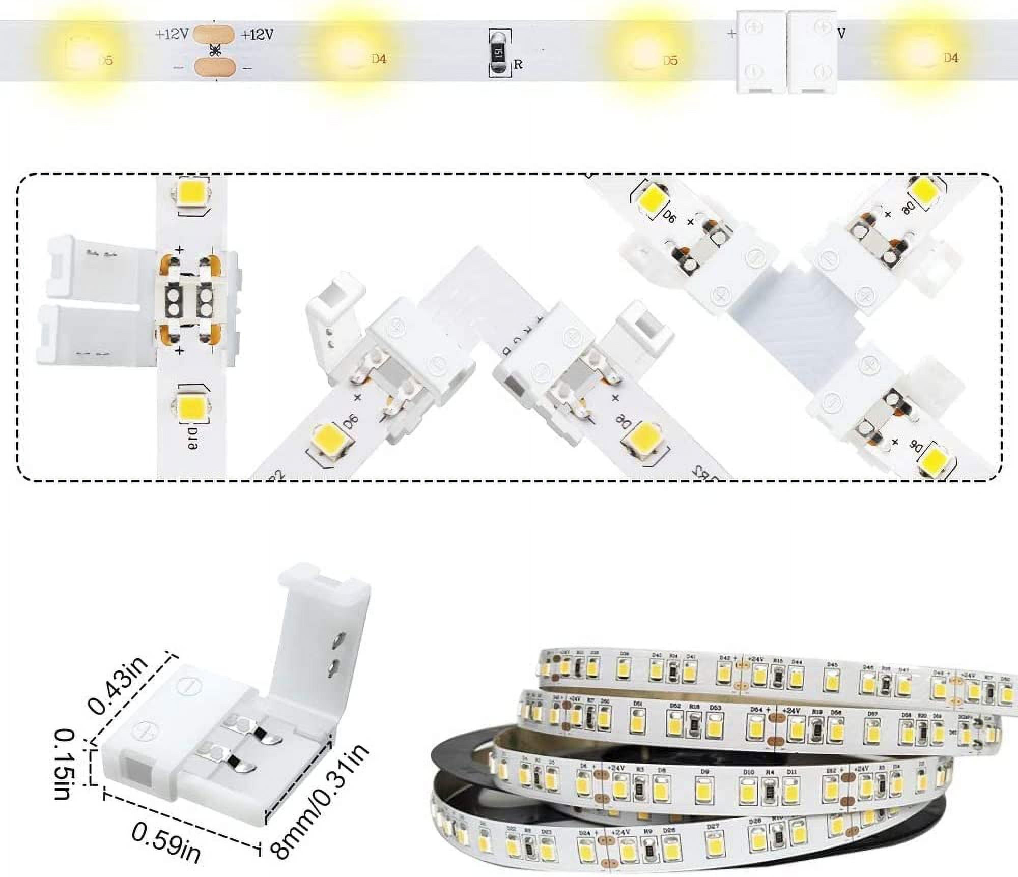 UITTG-2 Pin LED Strip Light Connector Kit, 8mm Solderless Adapter ...