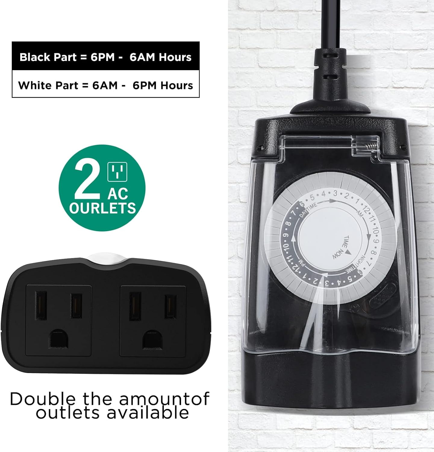 UITTG-24 Hour Mechanical Outdoor Timer Outlet, Outdoor Timer for Lights ...