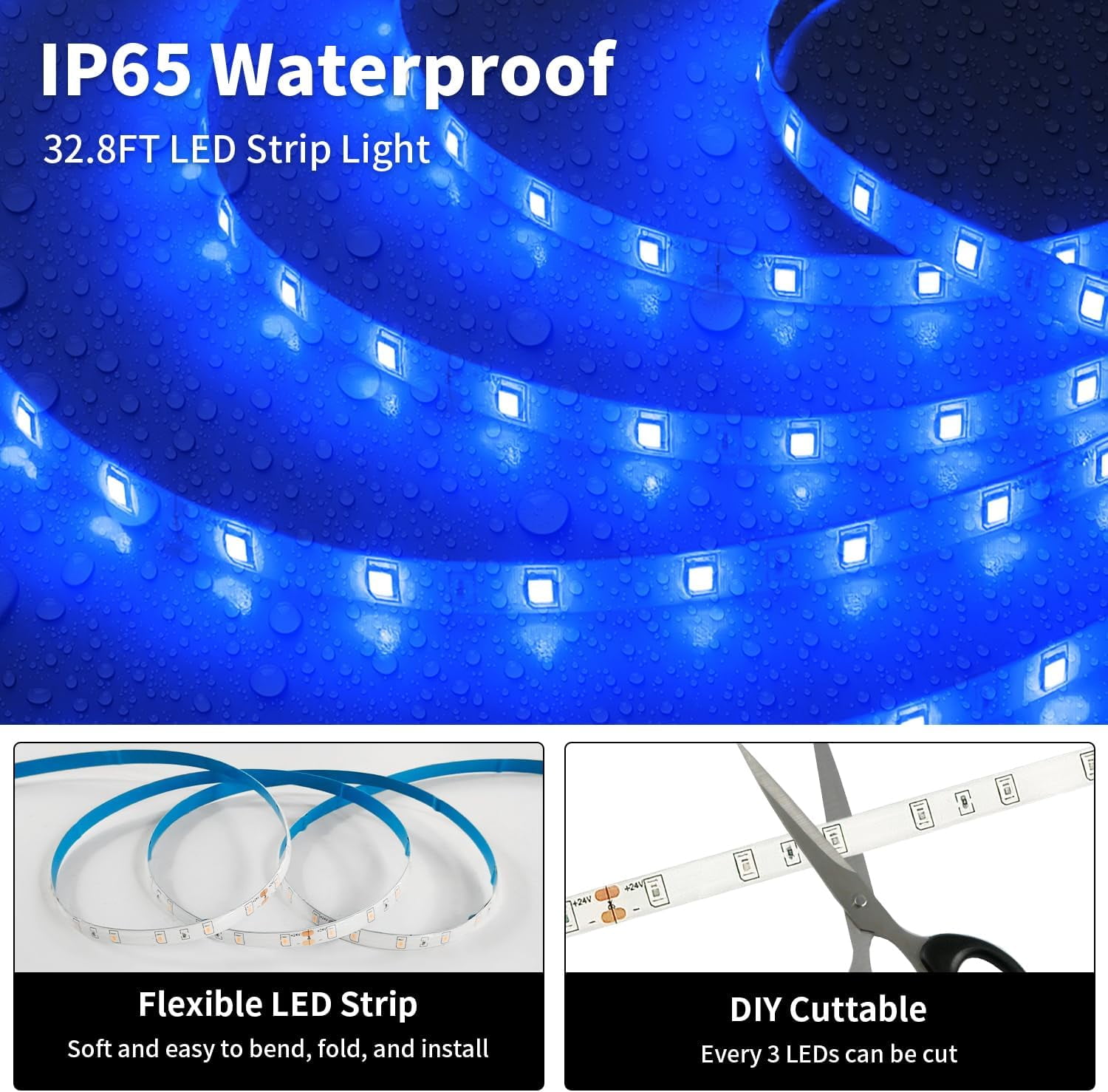 UITTG-24V Blue LED Strip Light, 32.8ft/10M LED Tape Light SMD2835 600 ...